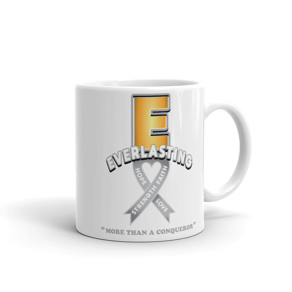 Mug with black "E" on one side and yellow/gold "E" on opposite side ...