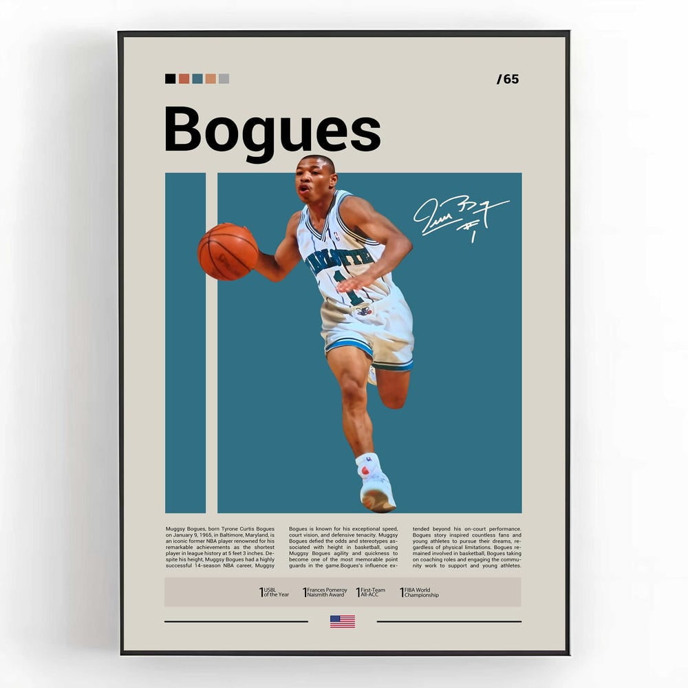 Muggsy Bogues Poster, Charlotte Hornets Print, Basketball Art, Sports ...