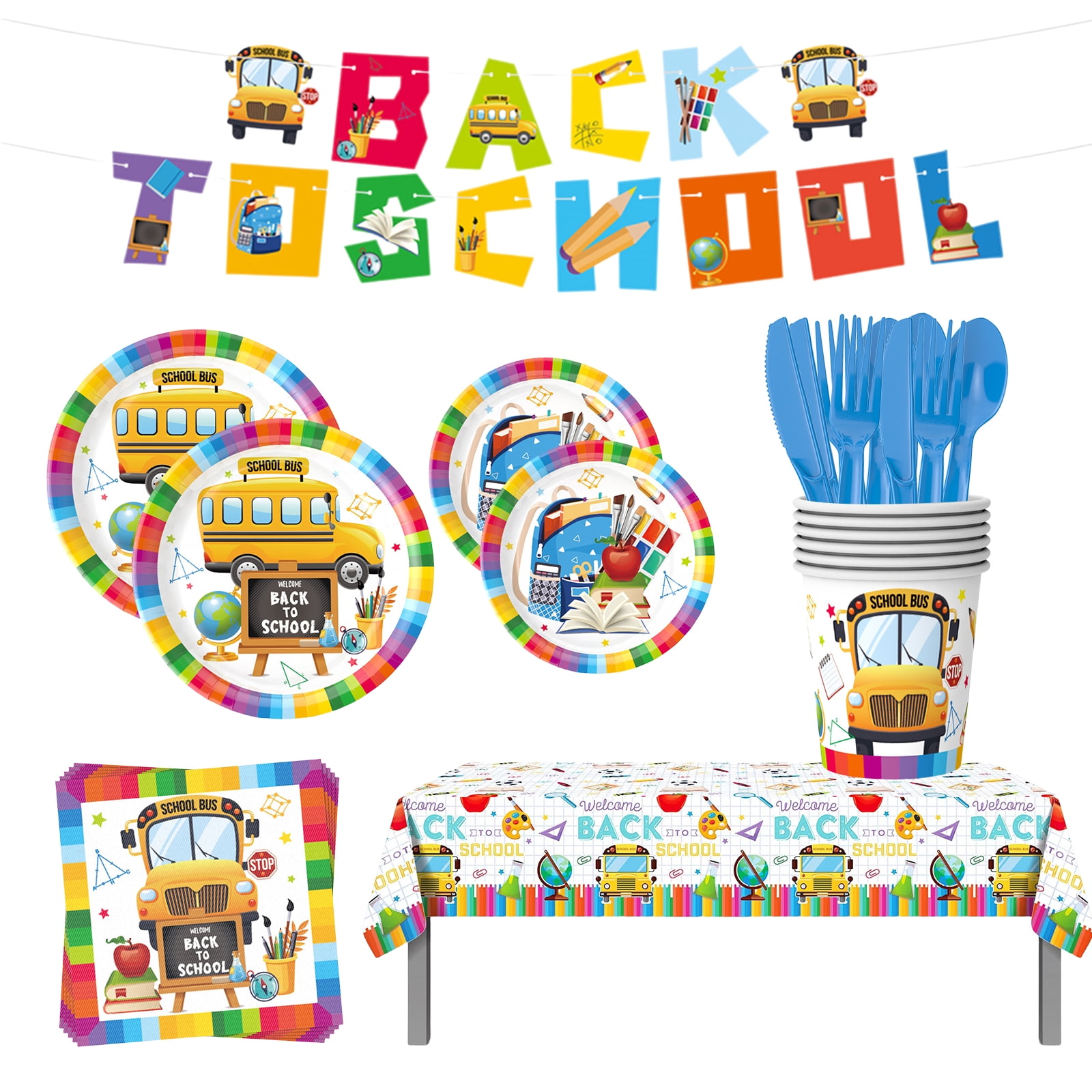 Mugo 177PCS School Bus Party Plates and Napkins Party Supplies, Back to ...