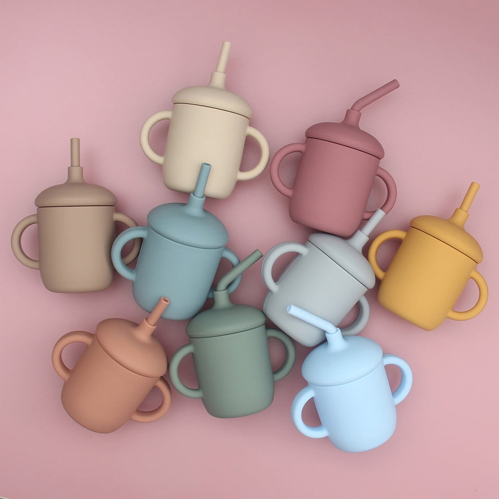 Mugs,Lid Silicone Toddler Cup Spill-proof Cup Handles 2-in-1 Silicone ...