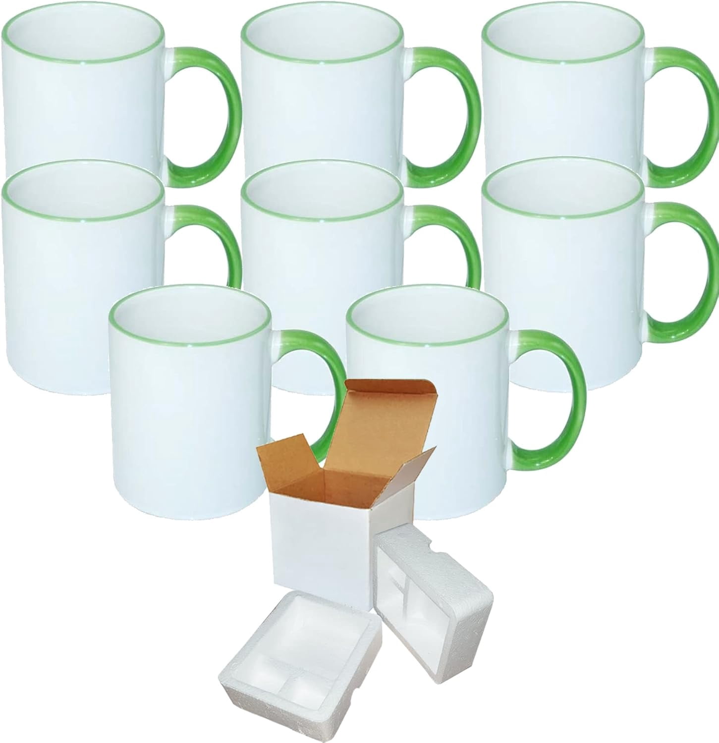 Mugsie Set of 8 11 oz. Ceramic Sublimation Mugs - LIGHT GREEN Rim ...