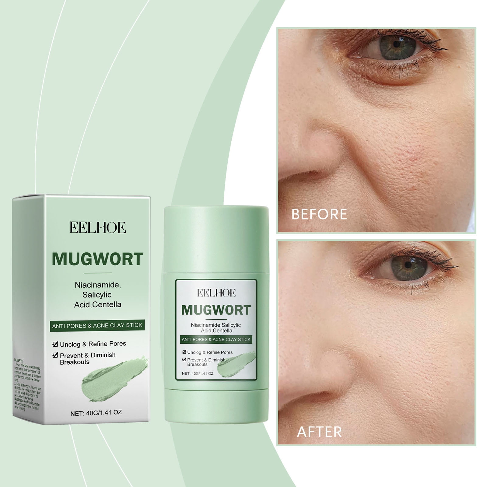 Mugwort Clay Mask Stick,Mugwort Anti Pores & Acne Clay Mask,Deep ...