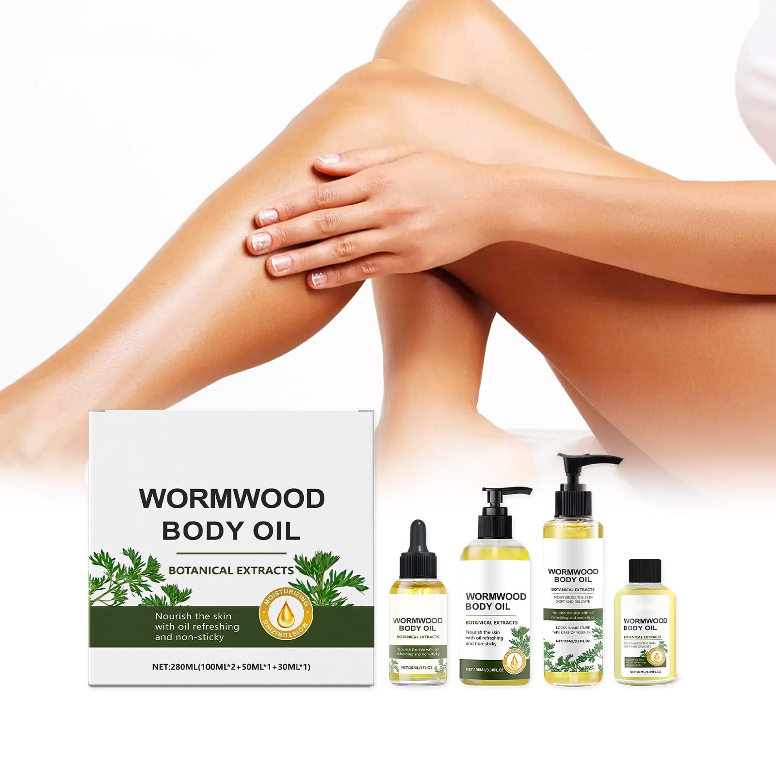 Mugwort Moisturizing Oil Set - 280ml (100ml x 2 + 50ml + 30ml) - Wormwood Extract for Muscle ...