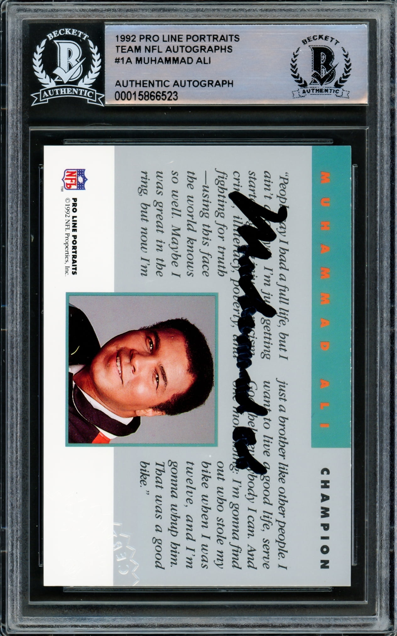 Muhammad Ali Autographed 1992 Pro Line Portraits Card #1A Beckett BAS ...