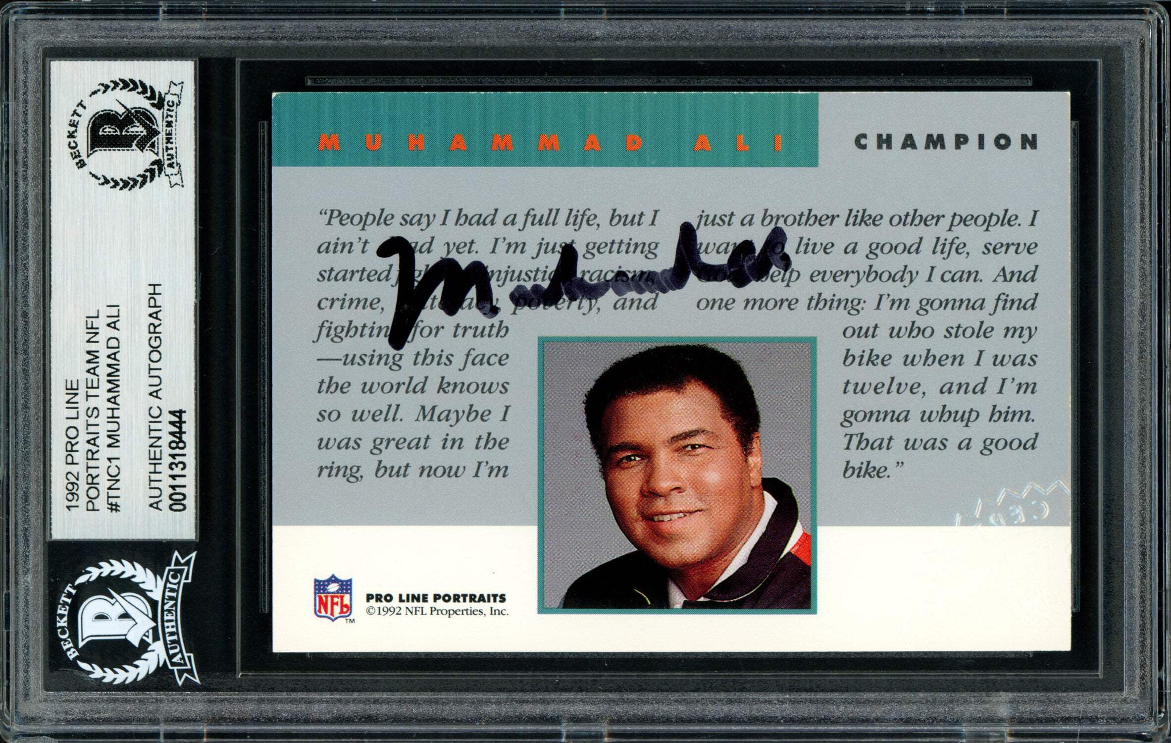 Muhammad Ali Autographed 1992 Proline Portraits Card Beckett BAS ...
