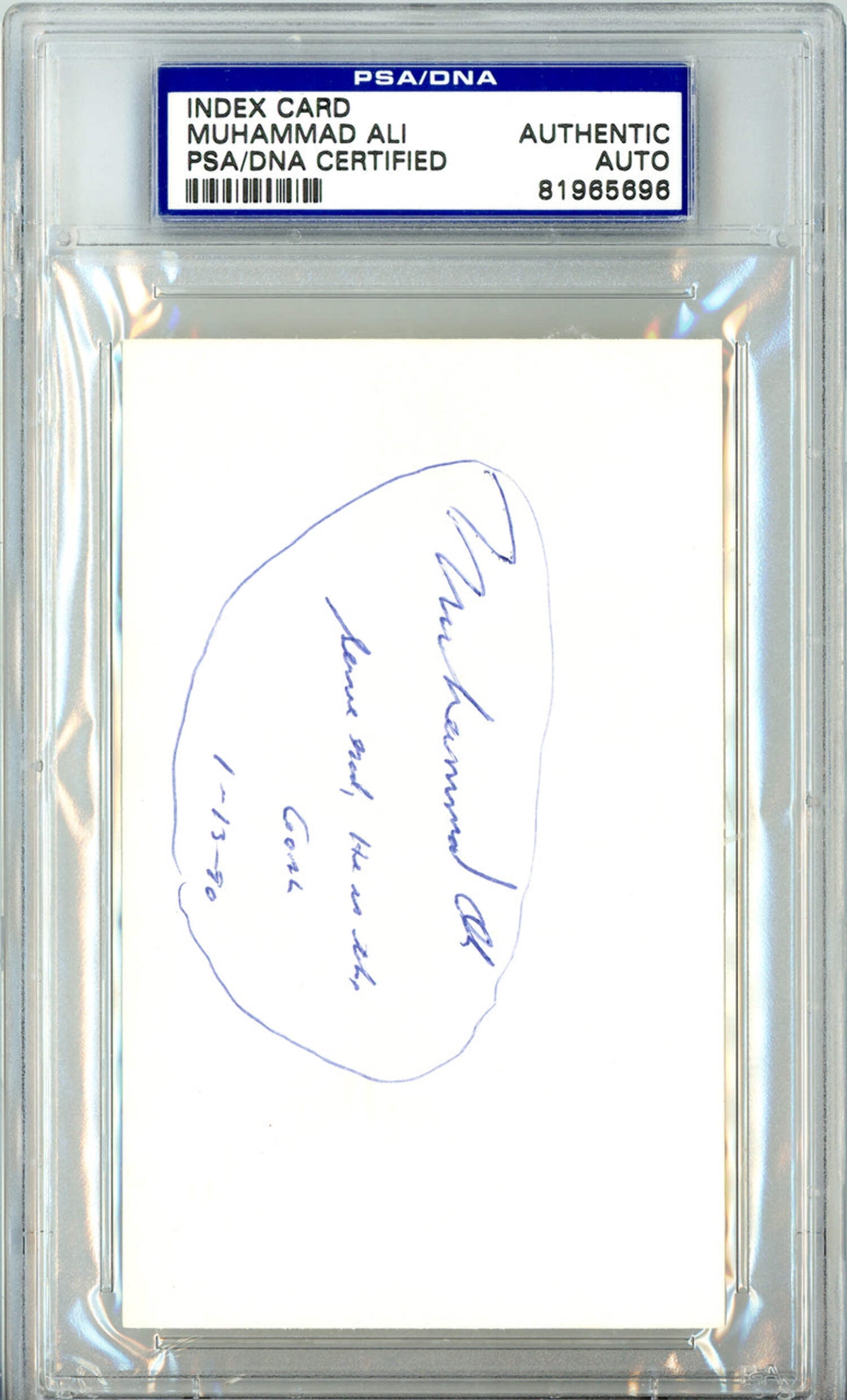Muhammad Ali Autographed 3x5 Index Card "Serve God He Is The Goal 1-13 ...