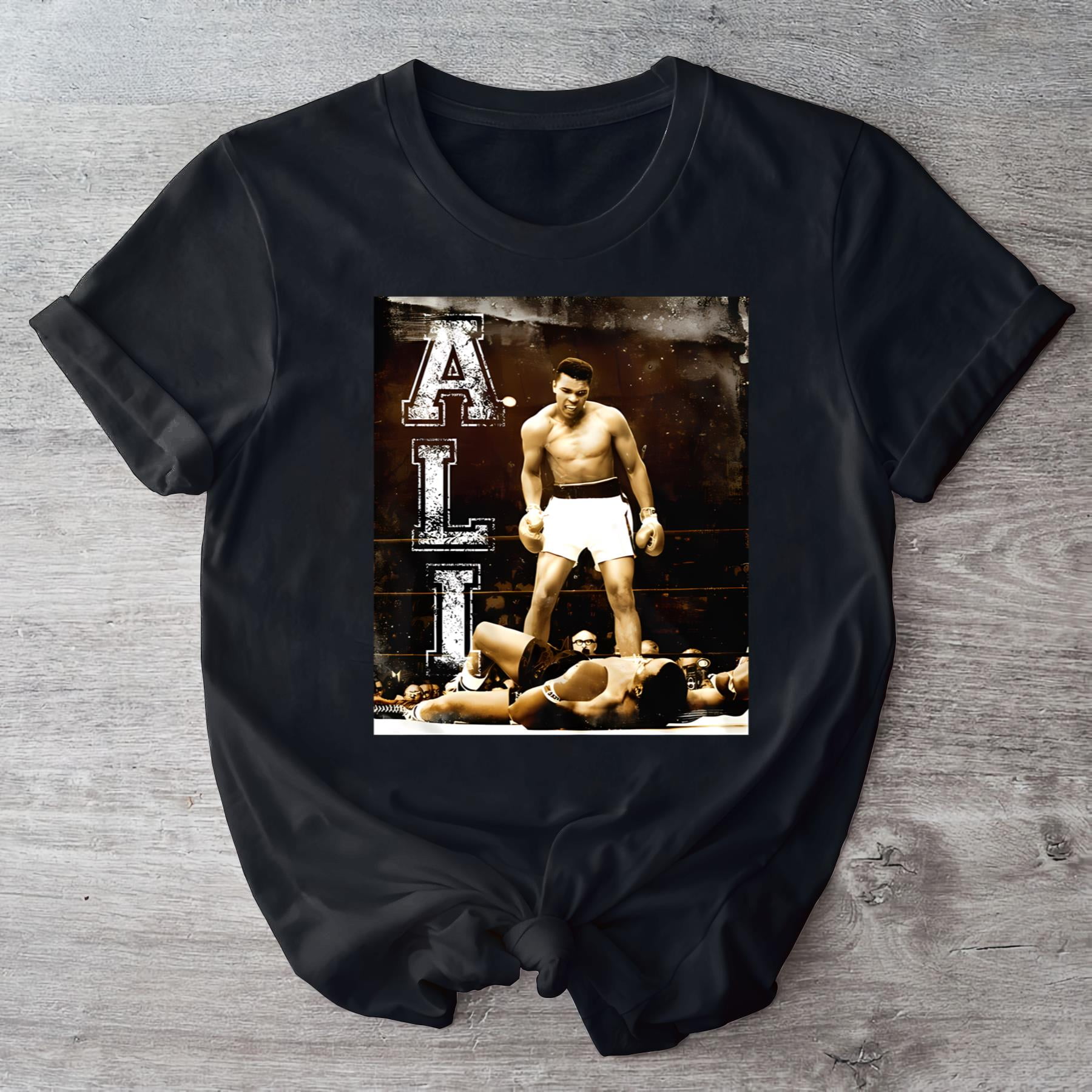 Muhammad Ali T-Shirt Distressed Over Liston In Ring Black Tee-TH13903 ...