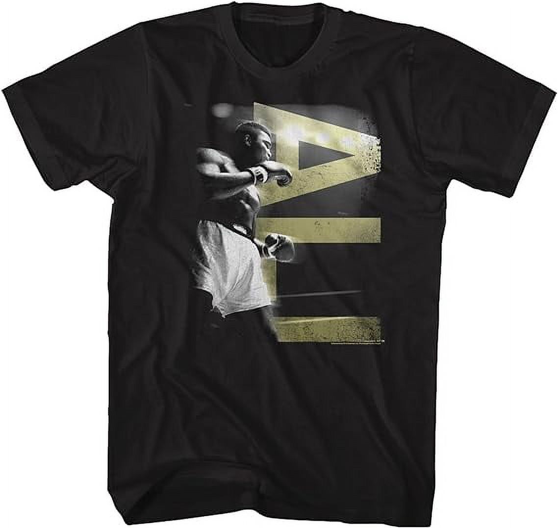 Muhammad Ali in A Boxing Stance with Ali in Gold Letters Black Adult T ...