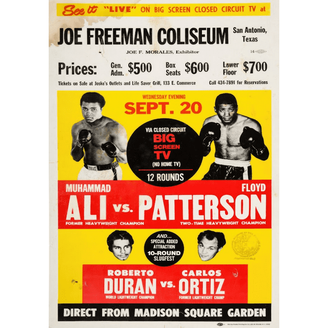 Muhammad Ali vs Floyd Patterson Boxing Poster 24x36 - 1965 Heavyweight ...