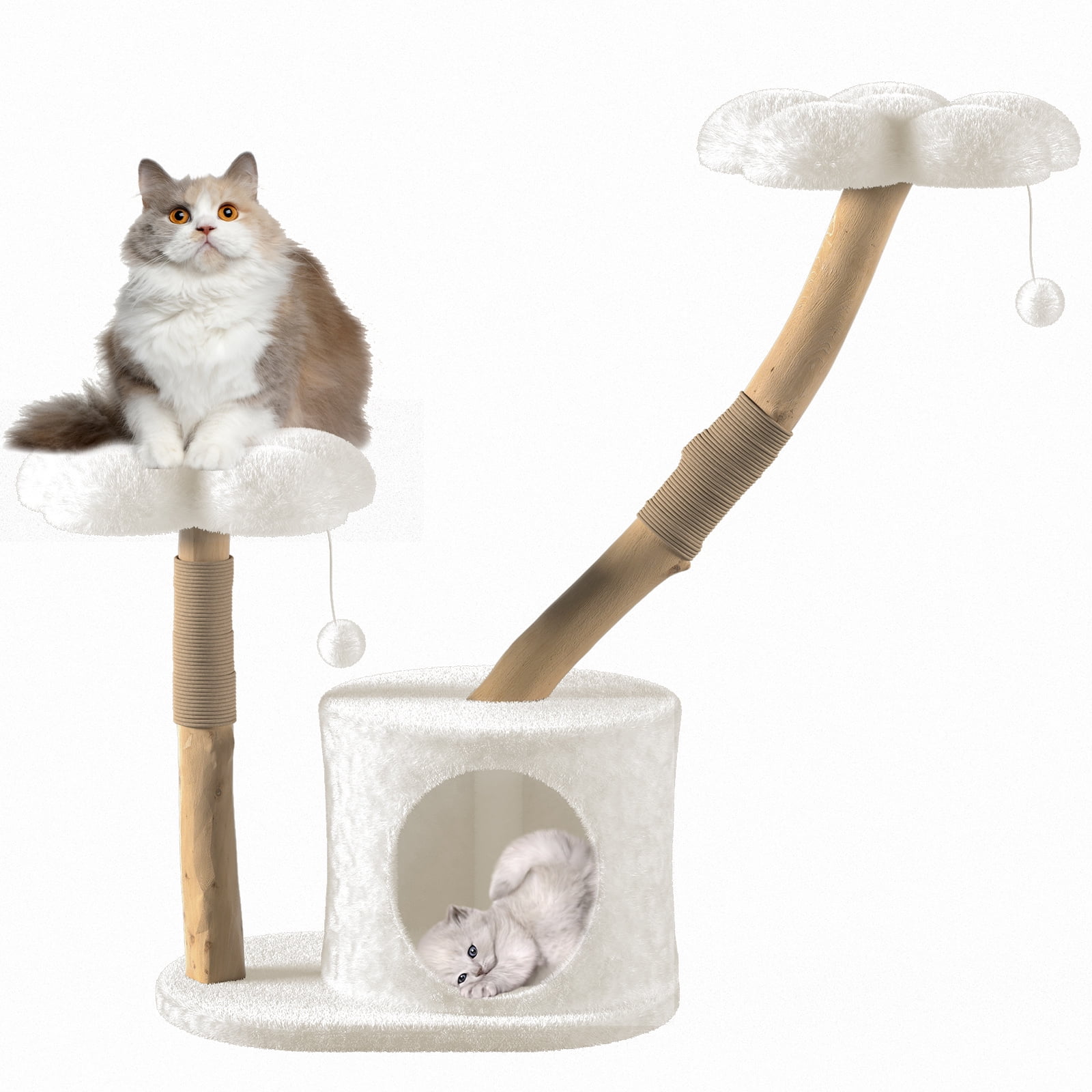 Muhub 38"H Wooden Cat Tree for Indoor Cats,with Spacious Cat Condo ...