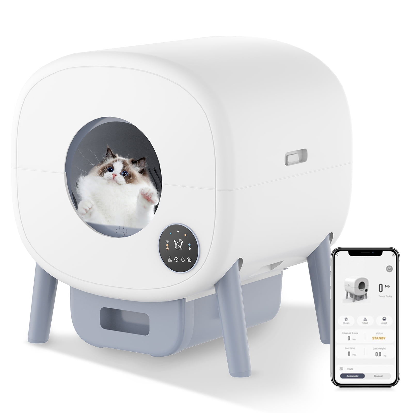 Muhub 89L Self Cleaning Litter Box for Multiple Cats,App Control ...
