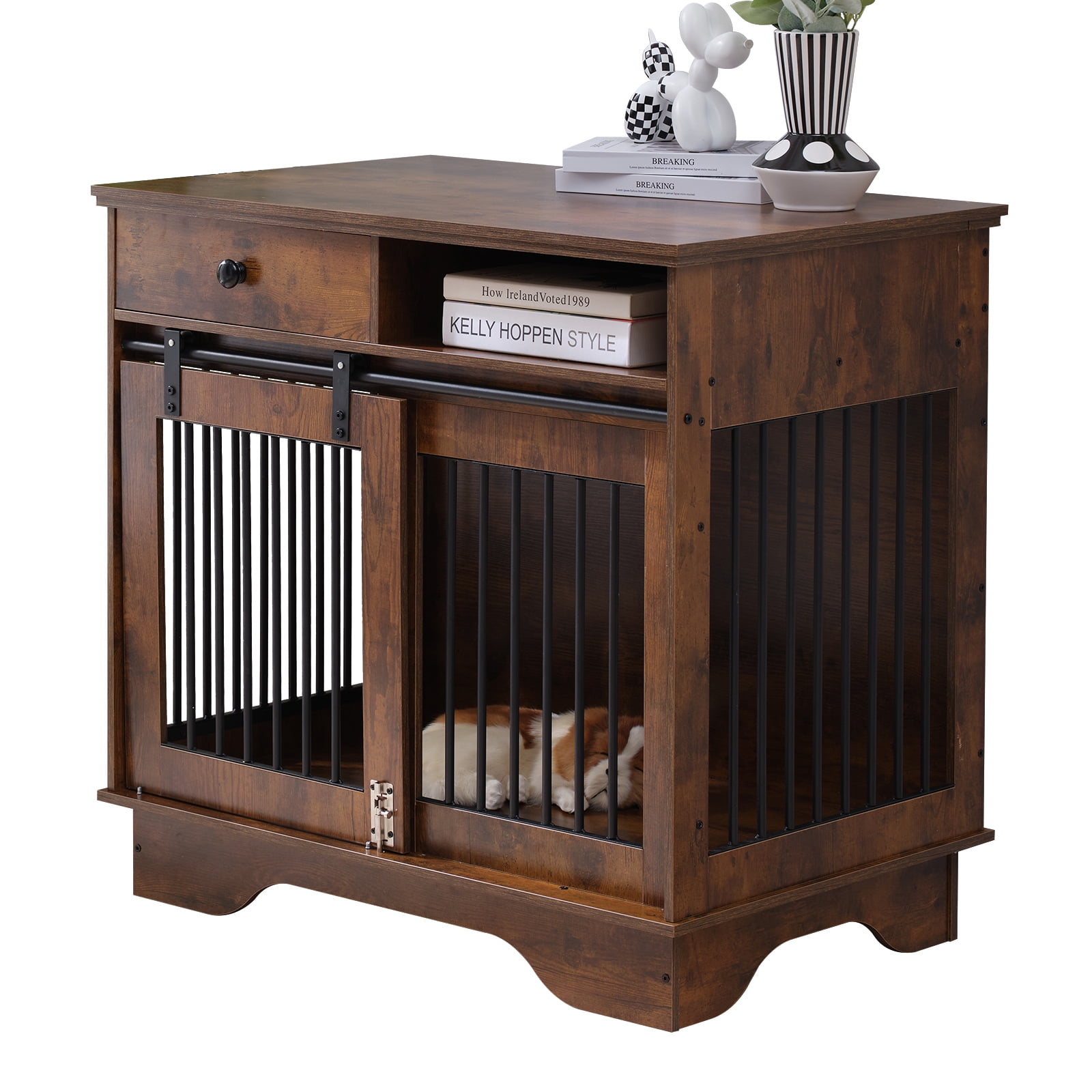 Muhub Dog Crate Furniture, Storage Drawers, Indoor Dog Kennel with ...