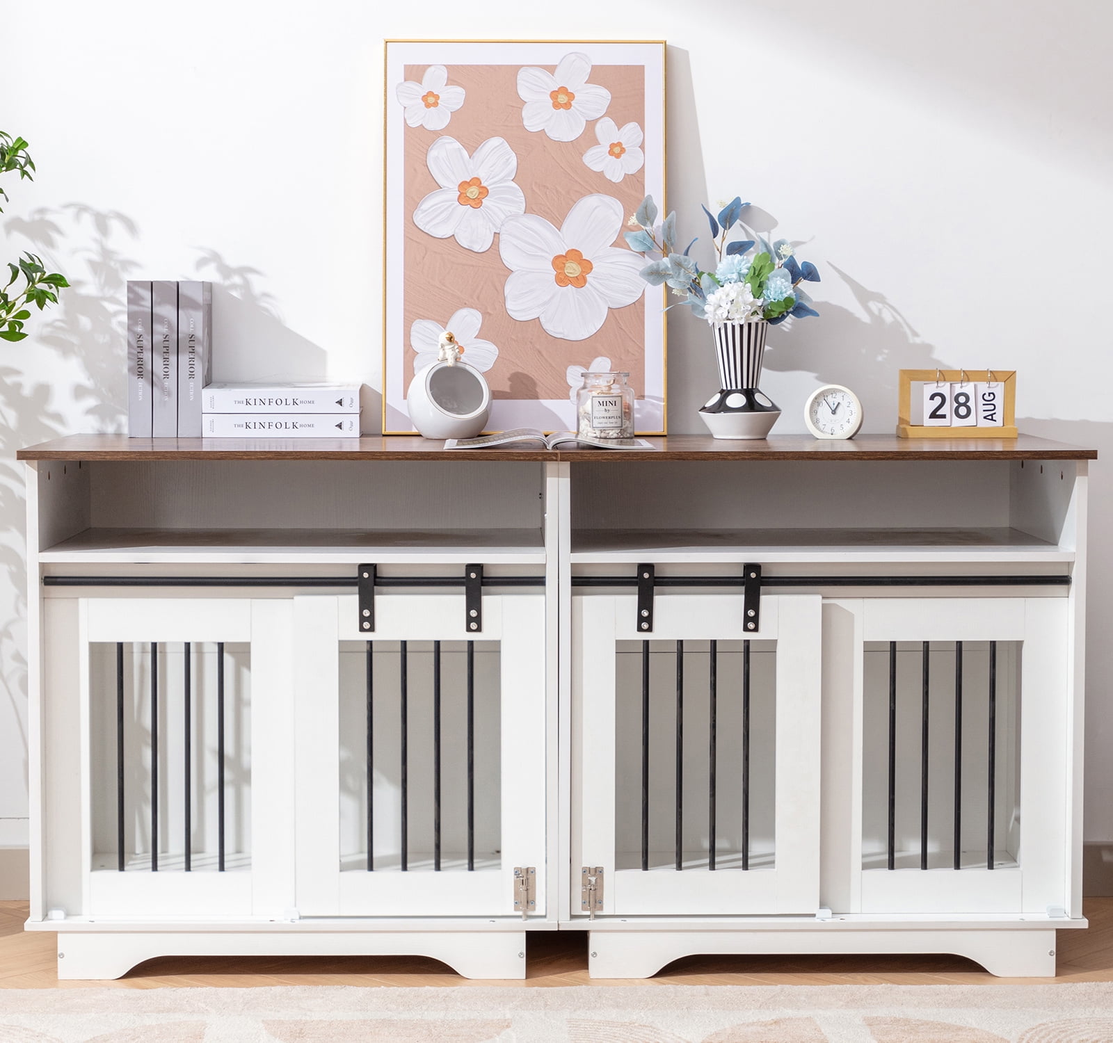 "Muhub Wooden Dog Crate Furniture with Large Drawers, 67"" for 2 Small ...