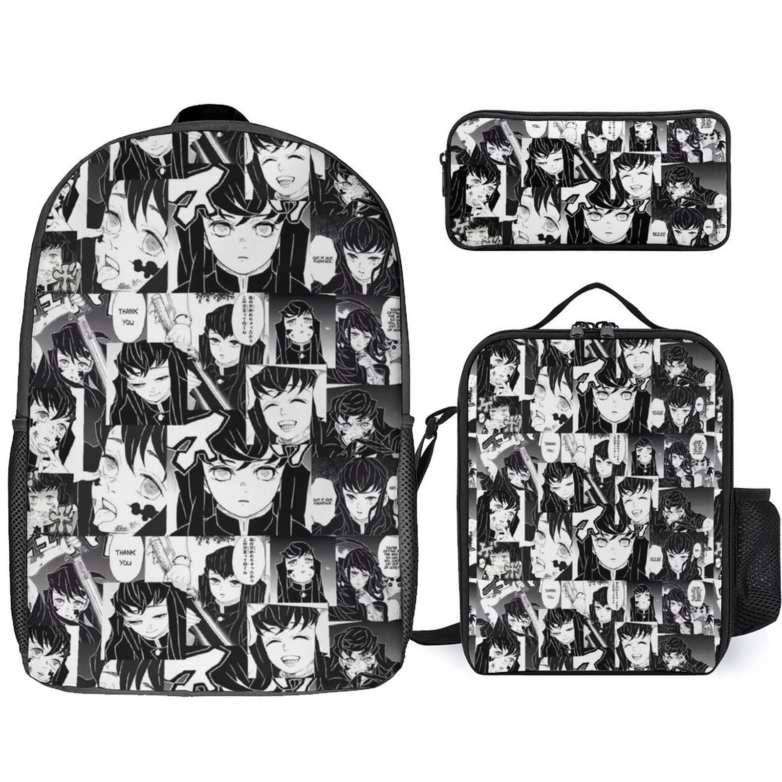 Muichiro Tokito 3 Piece Backpack Set with Lunch Bag Pencil Case, High Capacity Bookbag with ...