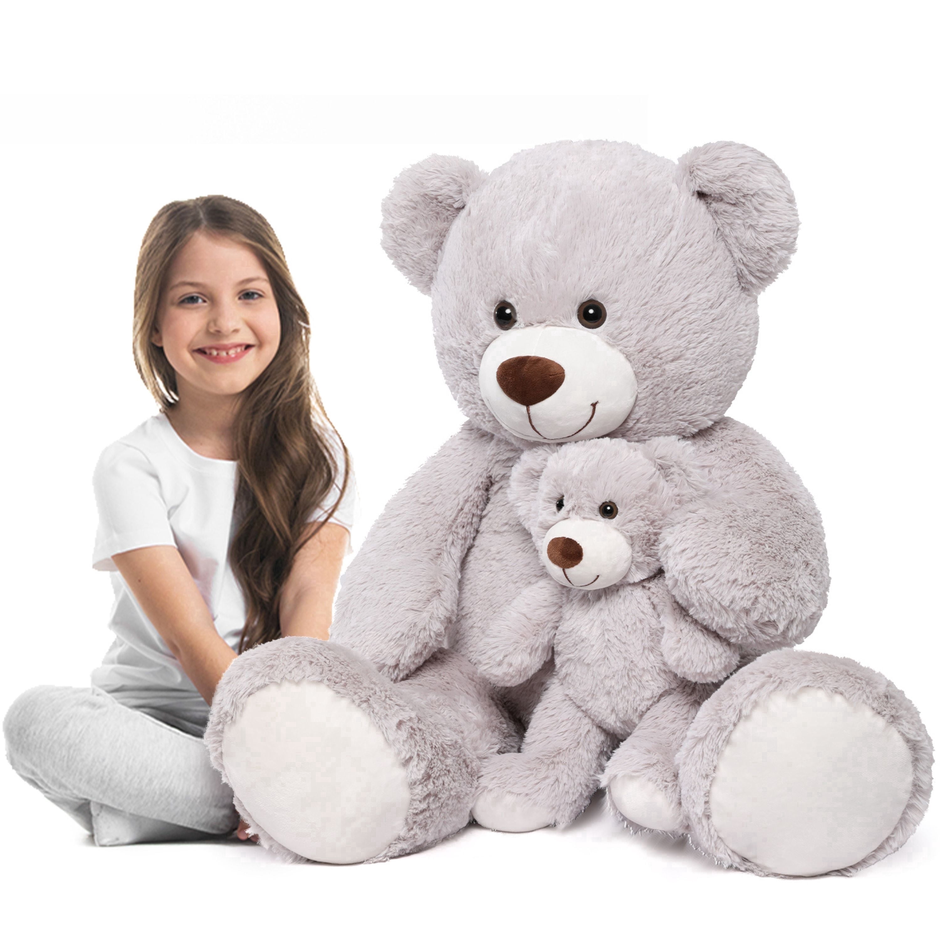 Muiteiur 39'' Giant Teddy Bear Mommy and Baby Bear Soft Plush Gray Bear ...
