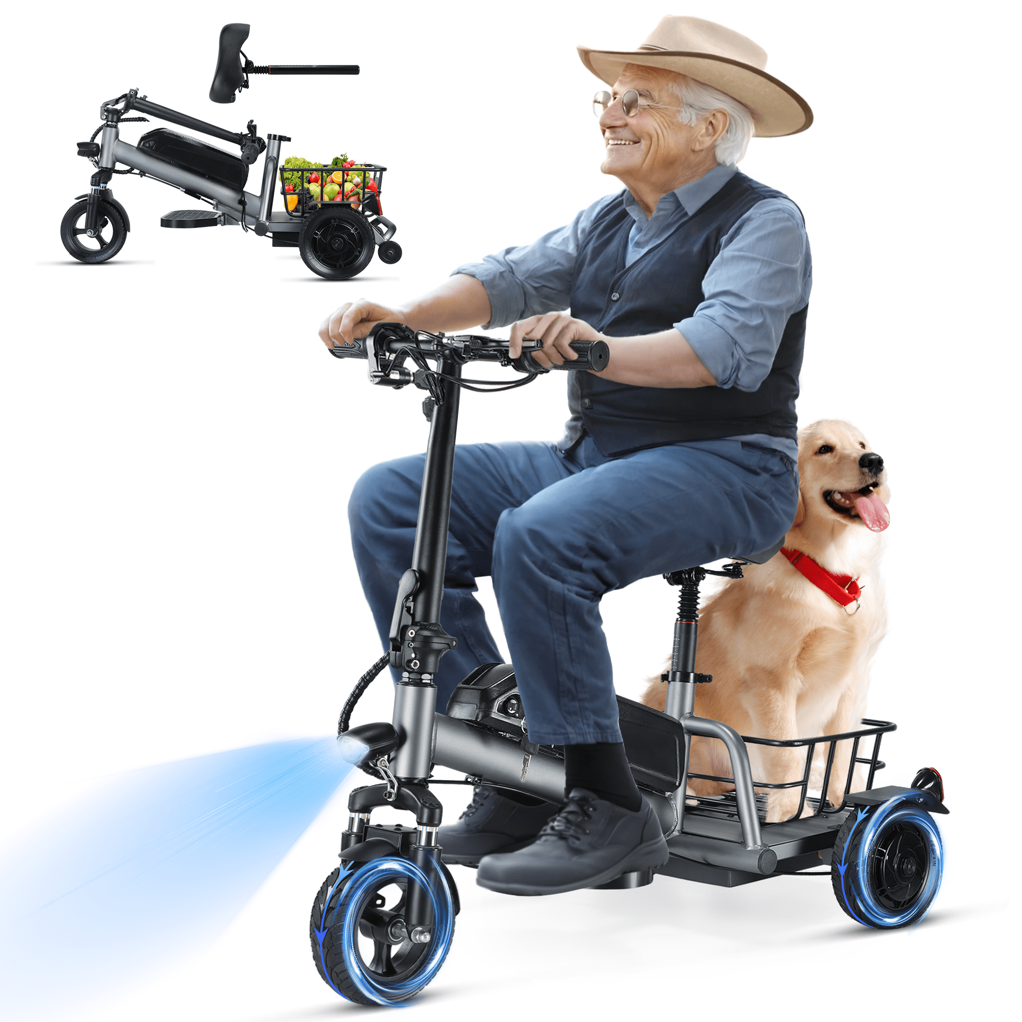 Mujocooker 3 Wheel Mobility Scooter for Adults, Lightweight Foldable ...