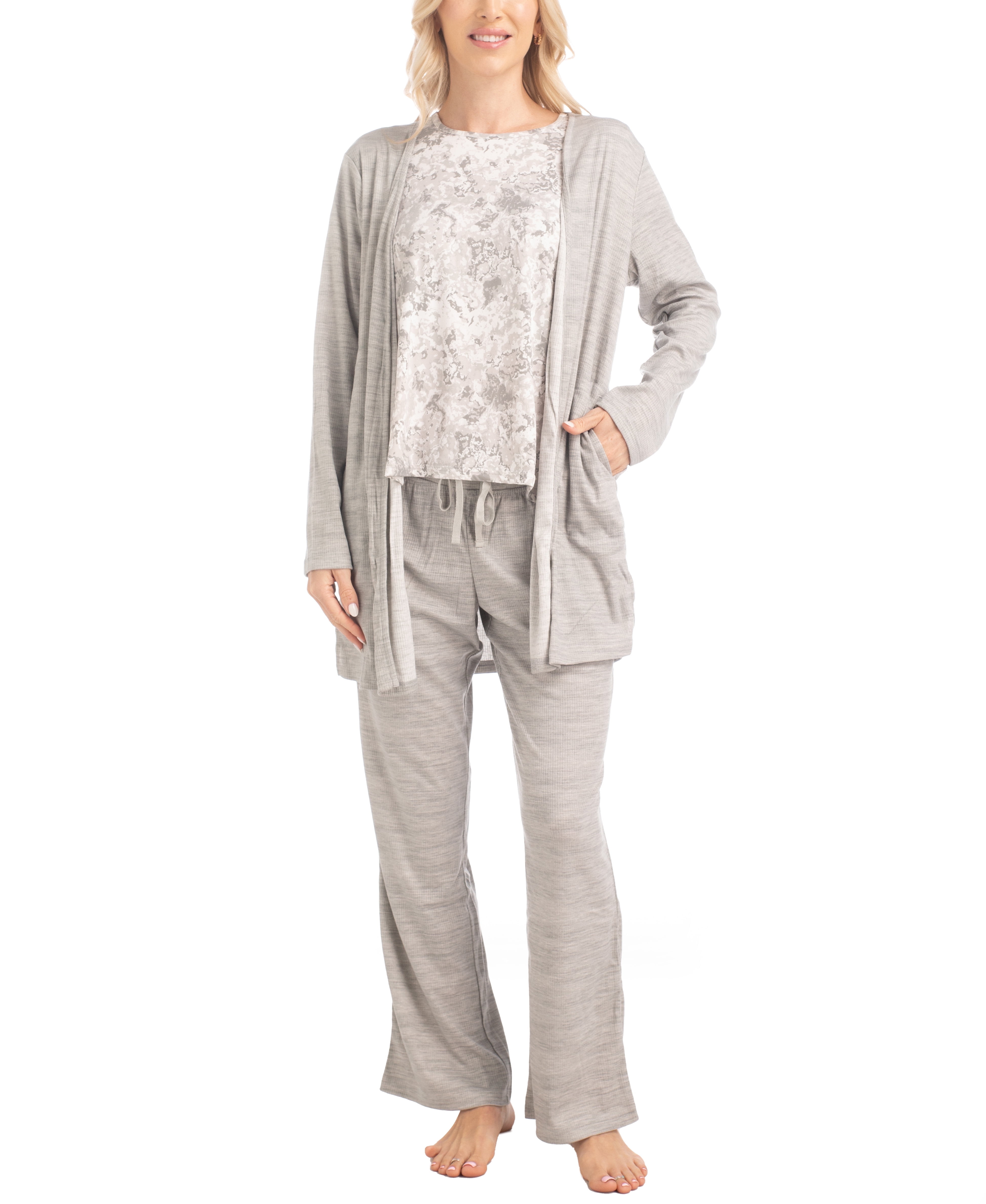 MUK LUKS Anything 3 Piece Sleep and Lounge Set, Grey/Cotton Candy, 1X ...