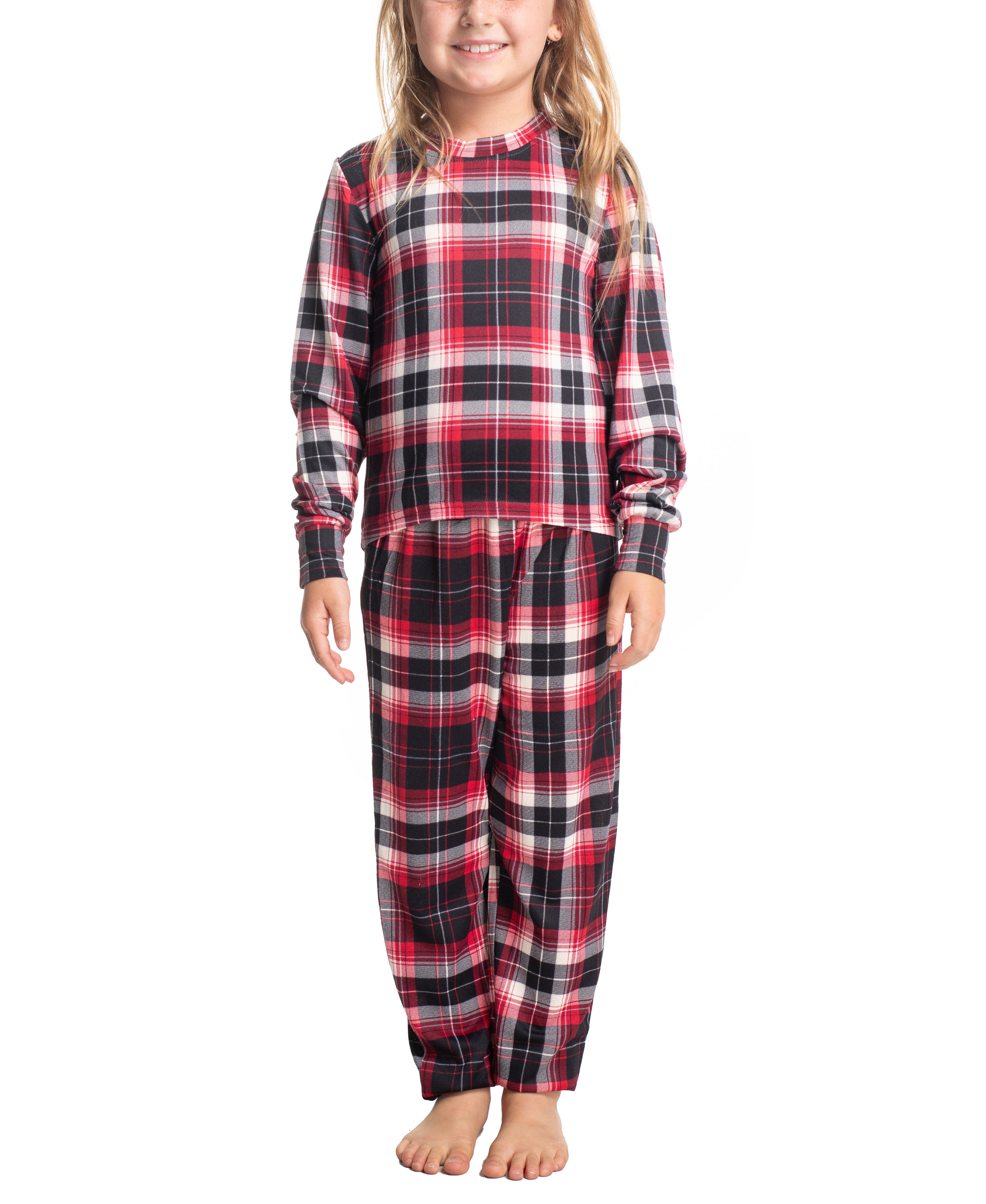 MUK LUKS Soft Knit Family Pajama Set, Black/Red Check, Jog Pants, Size ...