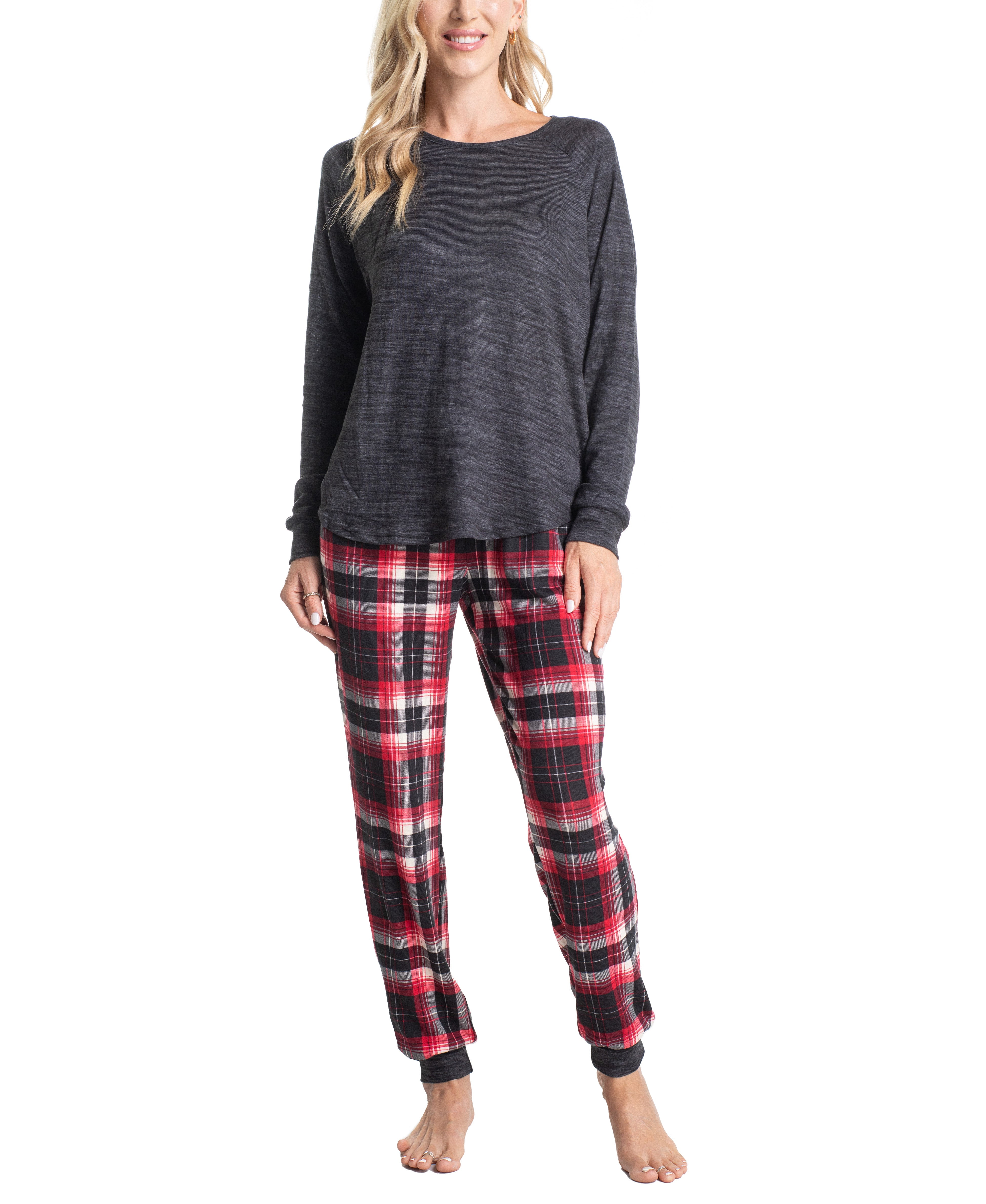 Muk Luks Soft Knit Matching Family Pajama Set , Black/Red Check, X ...