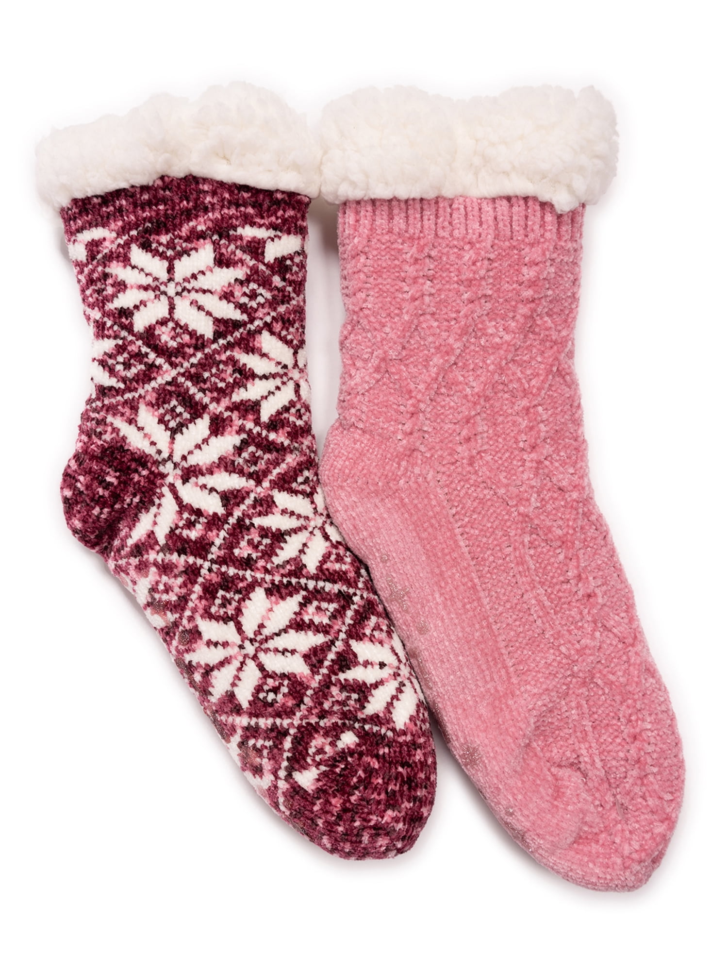 Muk Luks Women's Chenille Plush Lined Cabin Socks, 2-Pack, Sizes S-XL ...