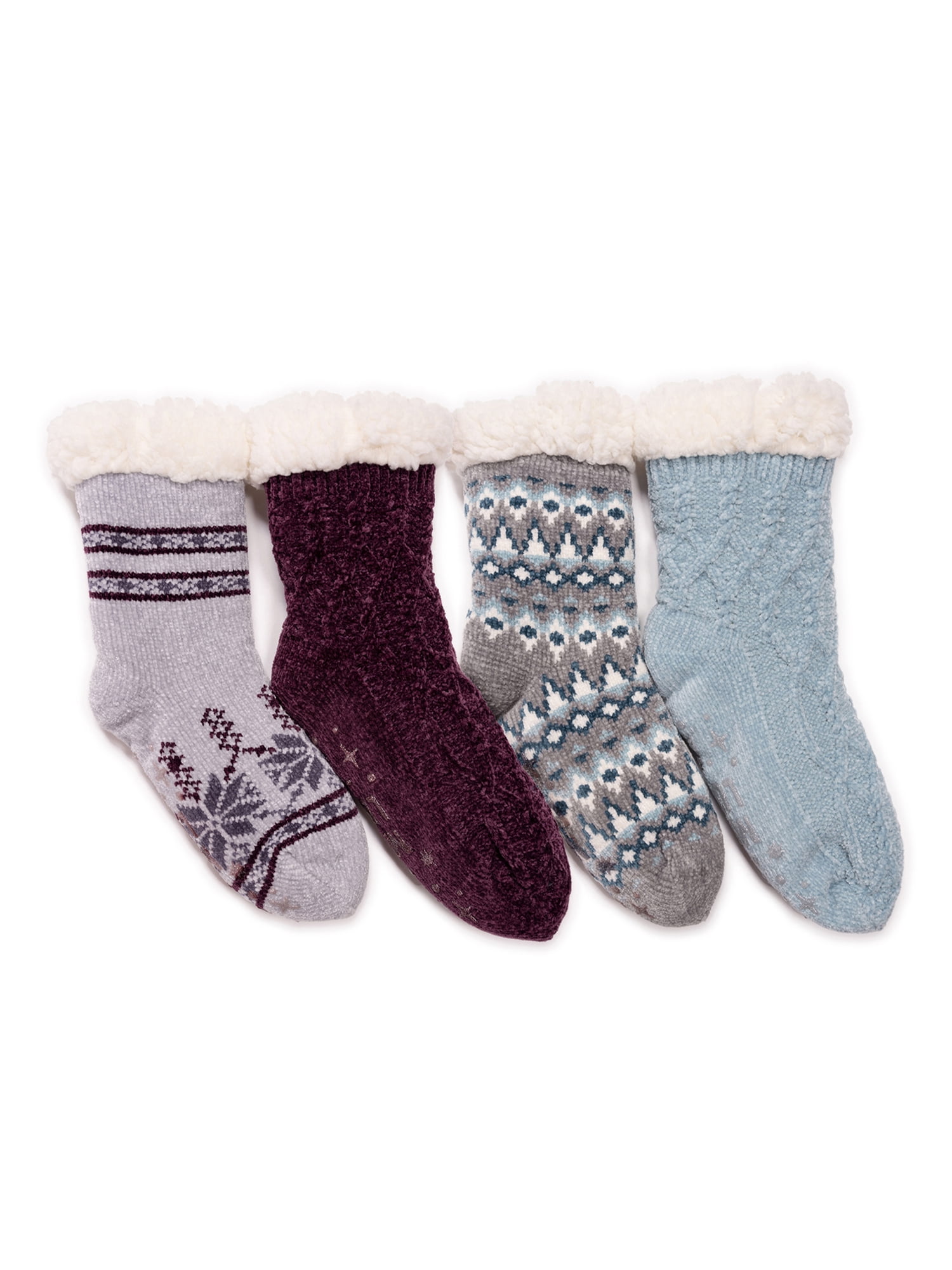 Muk Luks Women's Chenille Plush Lined Cabin Socks, 4-Pack - Walmart.com