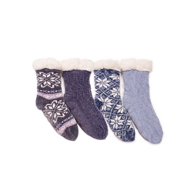 Muk Luks Women's Chenille Plush Lined Cabin Socks, 4-Pack - Walmart.com