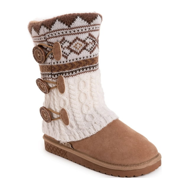 Muk Luks Women's Cheryl Faux Fur Lined Side Button Pattern Knit Boots ...