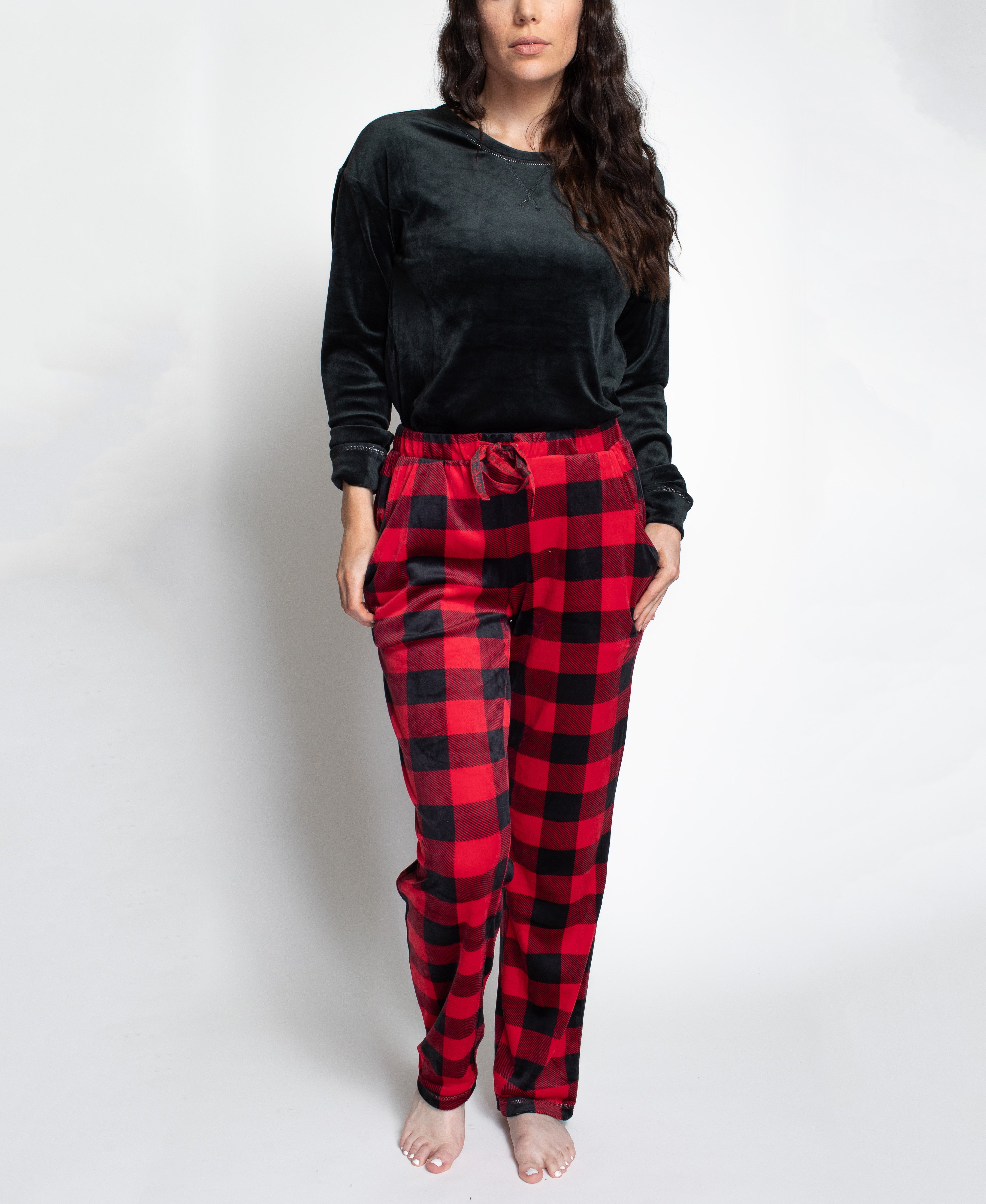 Muk Luks Women's Silky Velour Pajama Set, Black/Buffalo, T/XL - Walmart.com