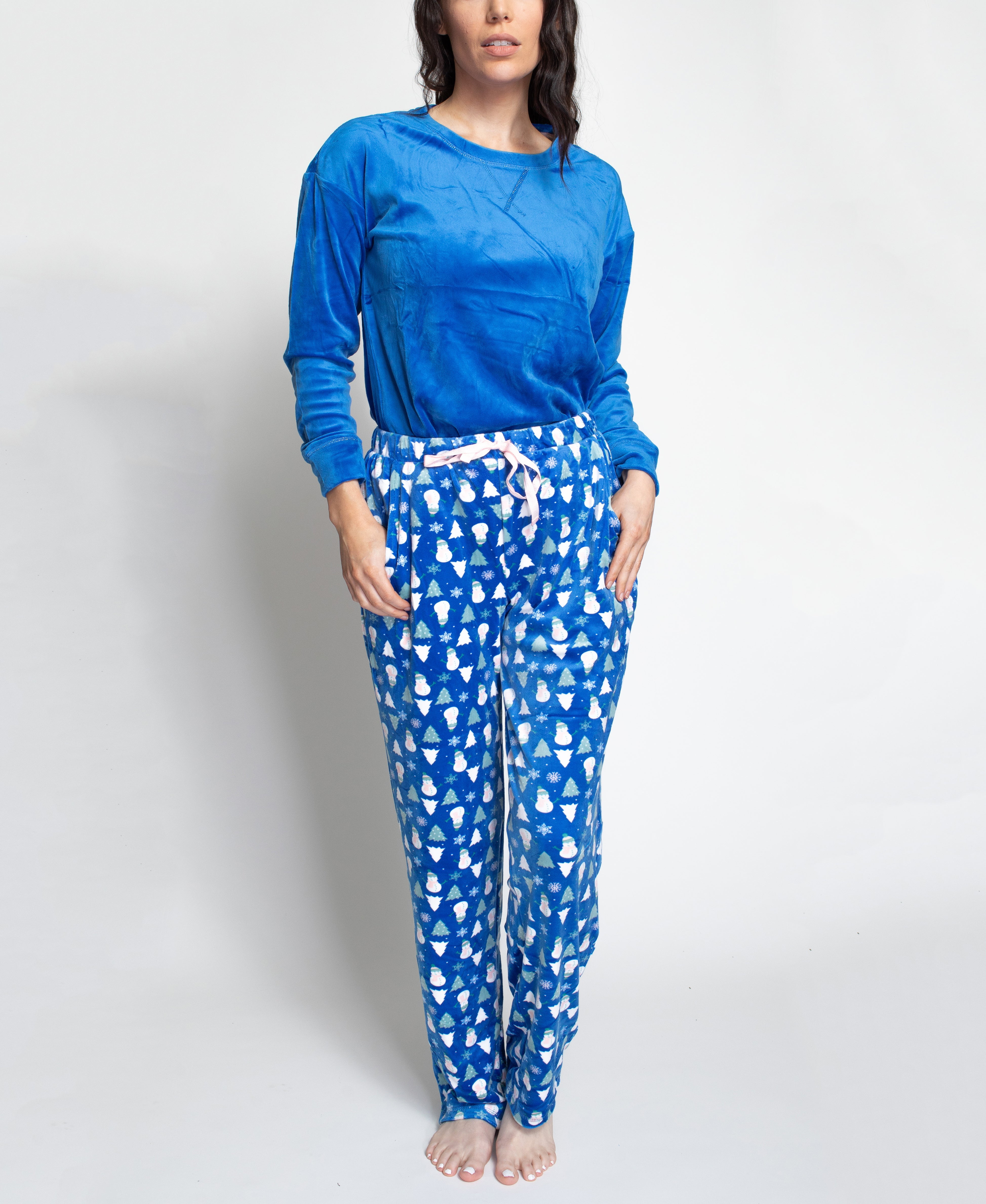 Muk Luks Women's Silky Velour Pajama Set, Cobalt/Snow Day, P/1X ...