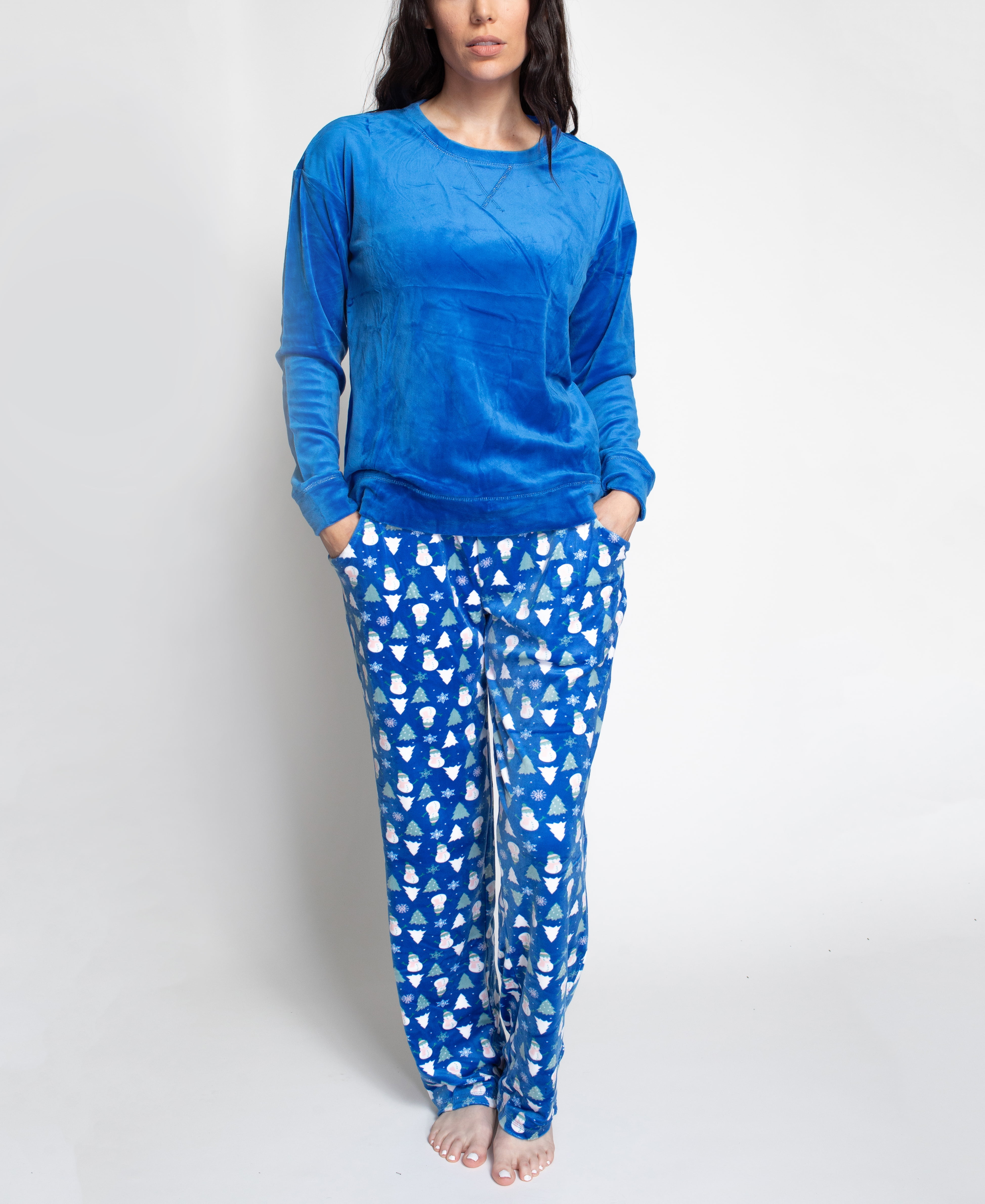 Muk Luks Women's Silky Velour Pajama Set, Cobalt/Snow Day, T/3X ...