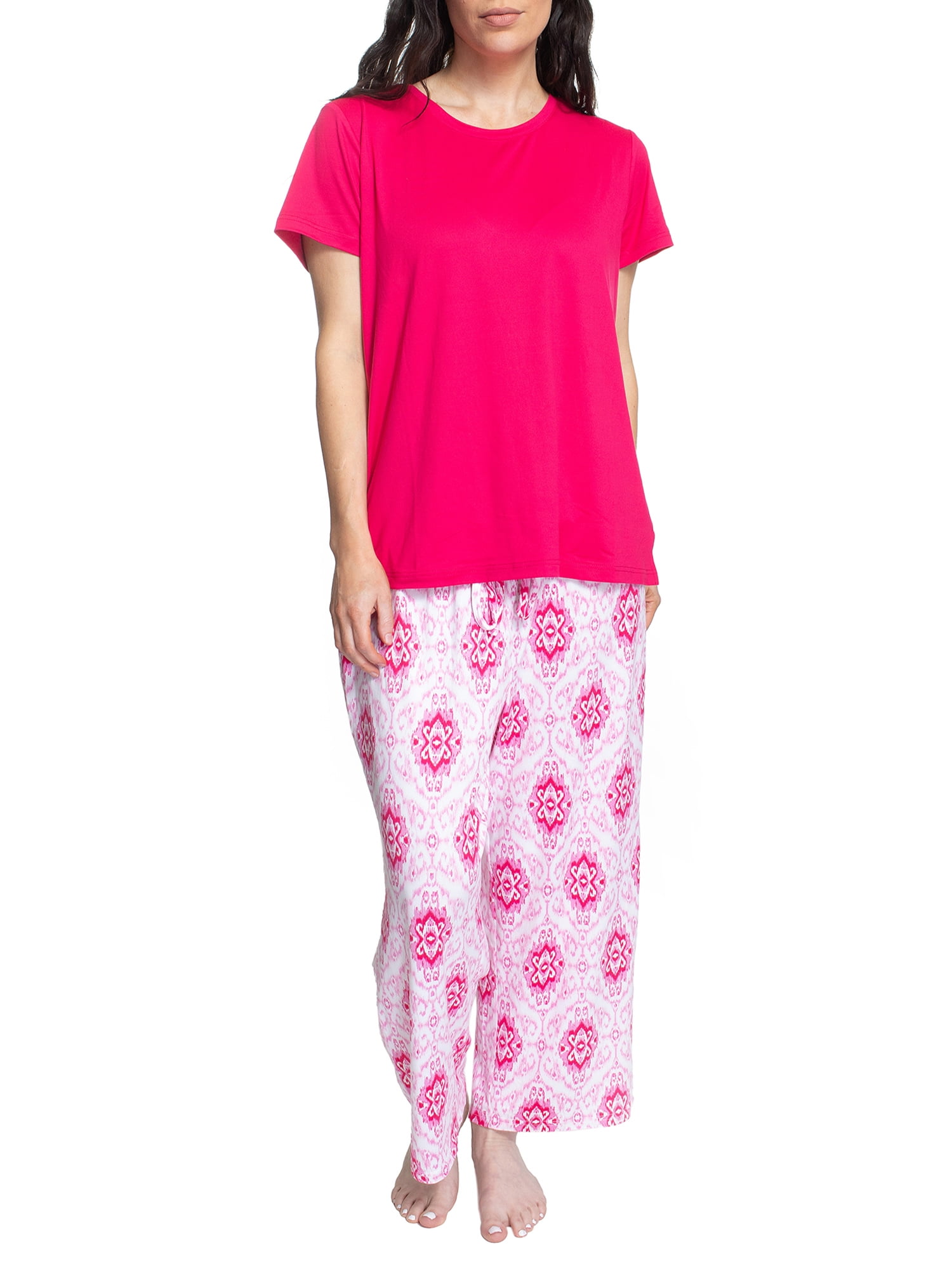 Muk Luks Women's Cloud Knit Pajama Set with Short Sleeve Top and Jogger ...