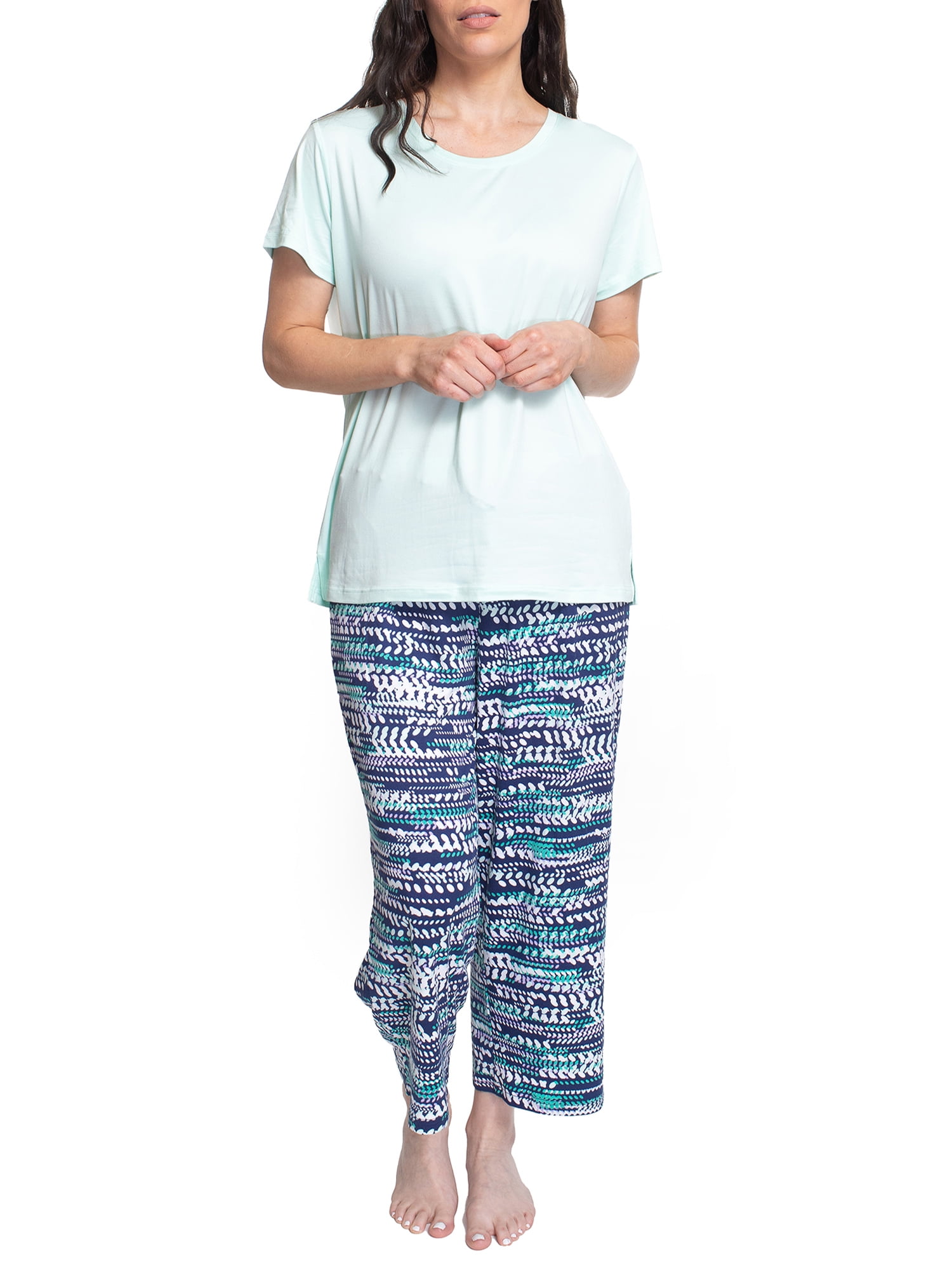 Muk Luks Women's Cloud Knit Pajama Set with Short Sleeve Top and Jogger ...