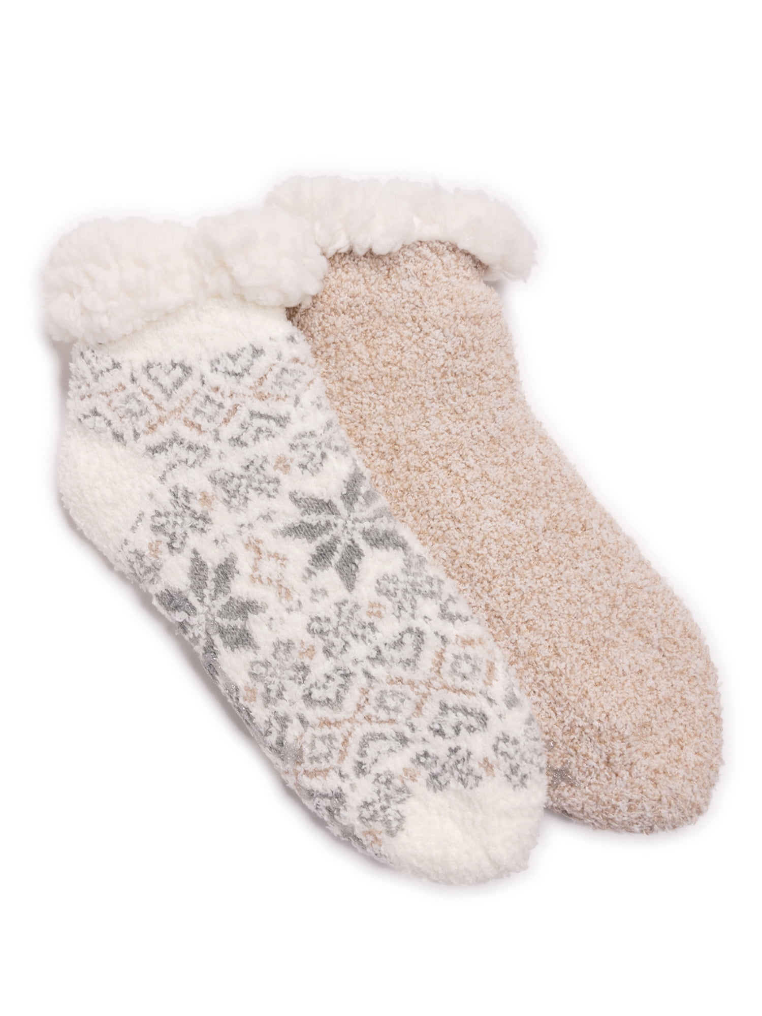 MUK LUKS Women's Cozy Soft Ankle Cabin Socks 2-Pairs, Faux Fur Lined ...