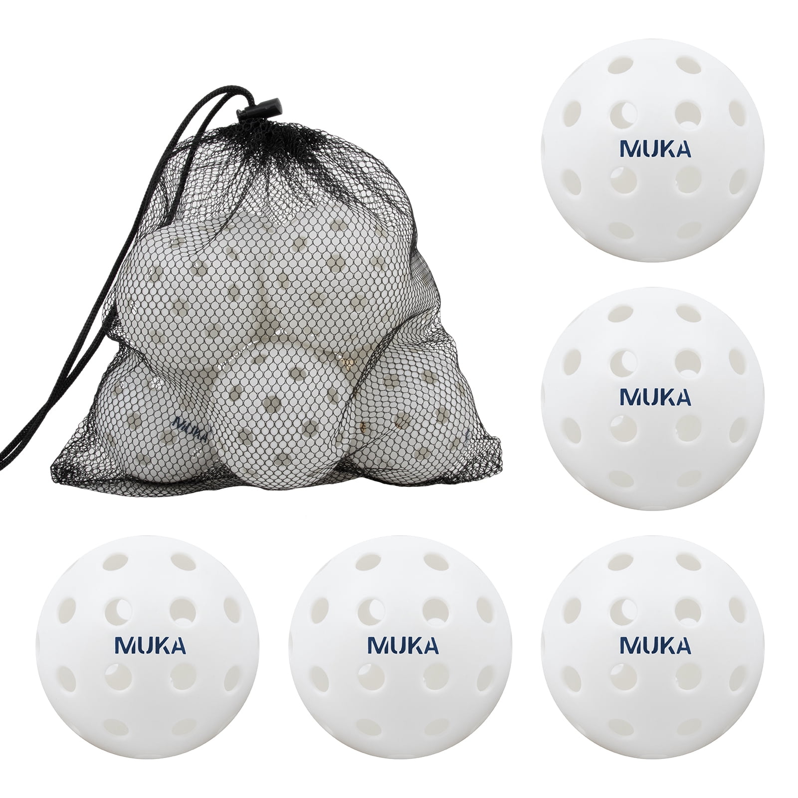 Muka 10 Pack Pickleball Balls with Drawstring Bag, White Outdoor 40 ...