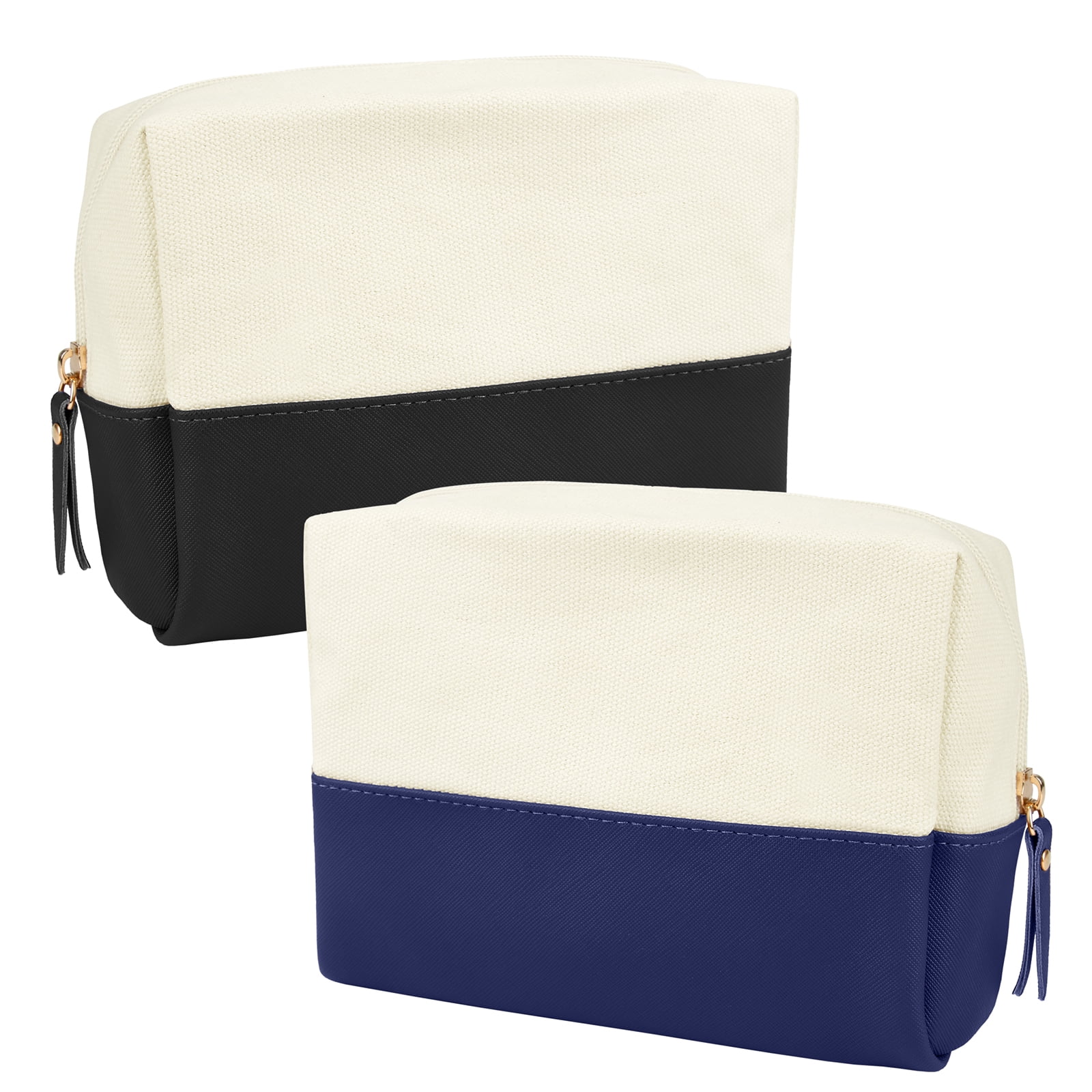 Muka 2 Pack Canvas Makeup Bag with PU Leather Bottom, Large Capacity ...