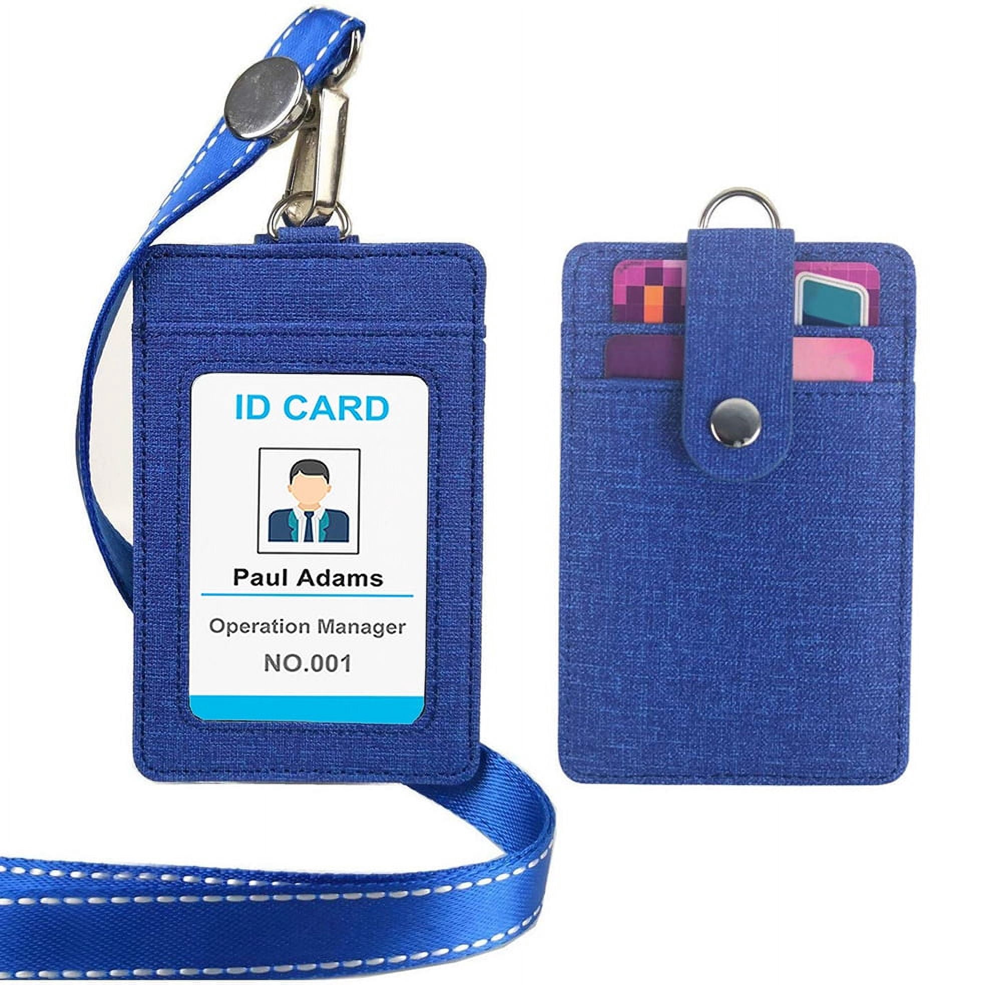 Muka 2 Pack Leather ID Badge Holder with Lanyard, Snap Button Badge ...