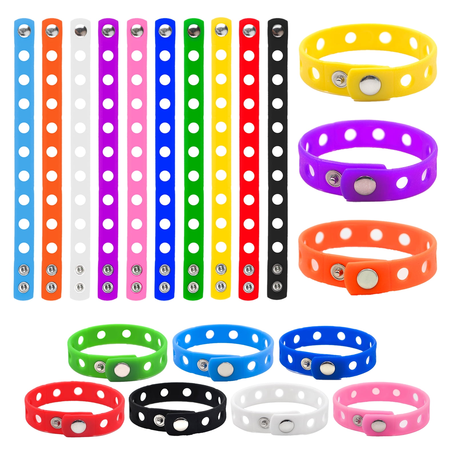 Muka 20 PCS Adjustable Silicone Wristbands with Holes Cute Bracelets ...