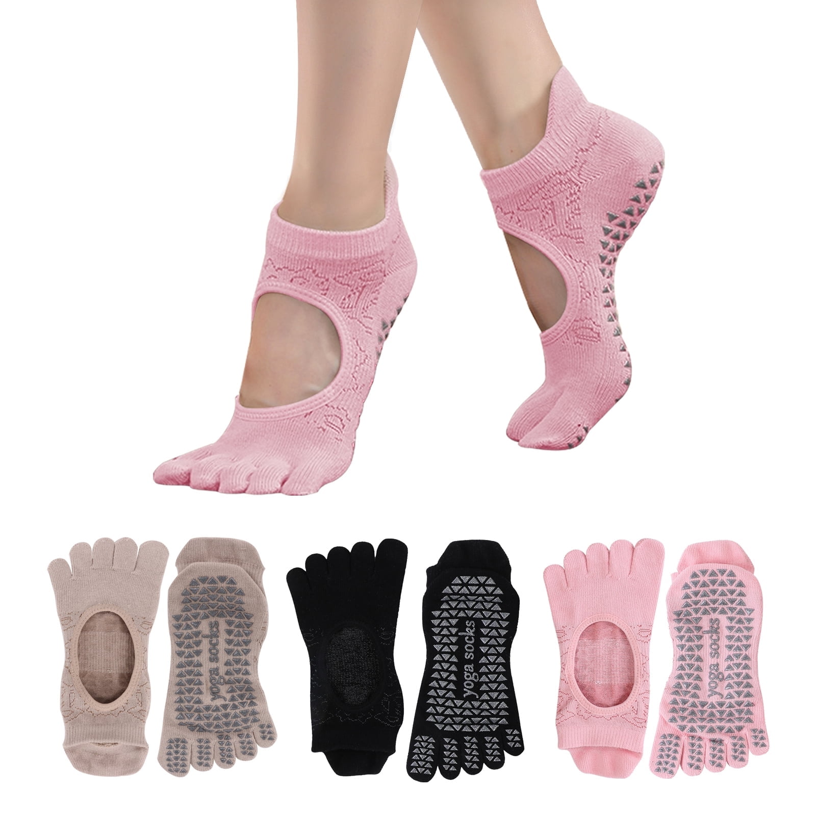 Muka 3-Pairs Yoga Toe Socks with Grip for Women, Non-Skid 5-Toes ...