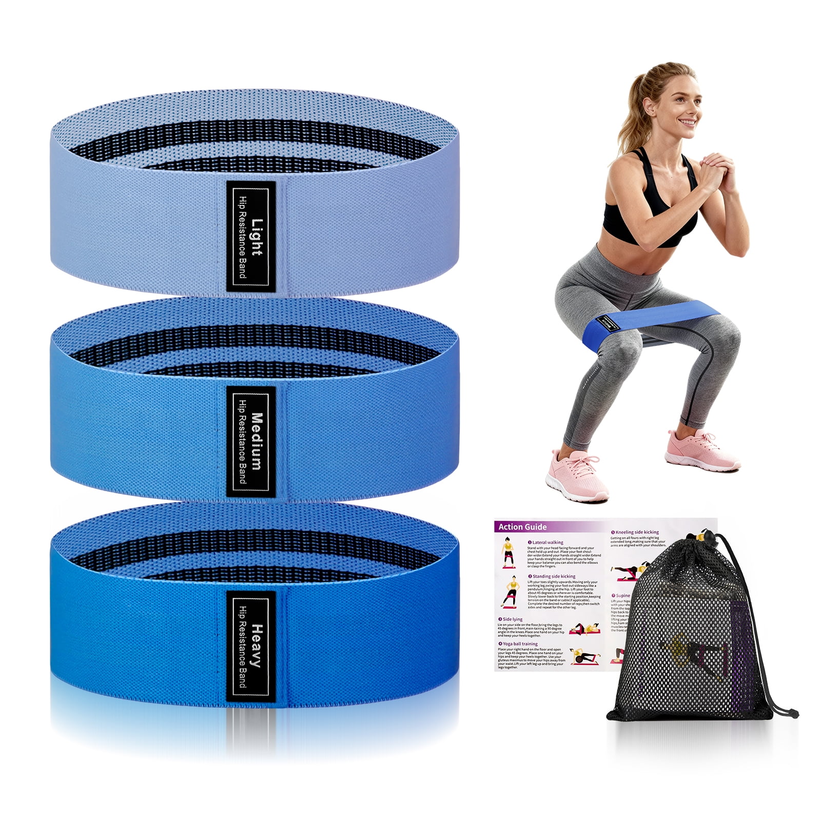 Muka 3 Pcs Resistance Bands Fabric Stretch Bands for Working Out ...