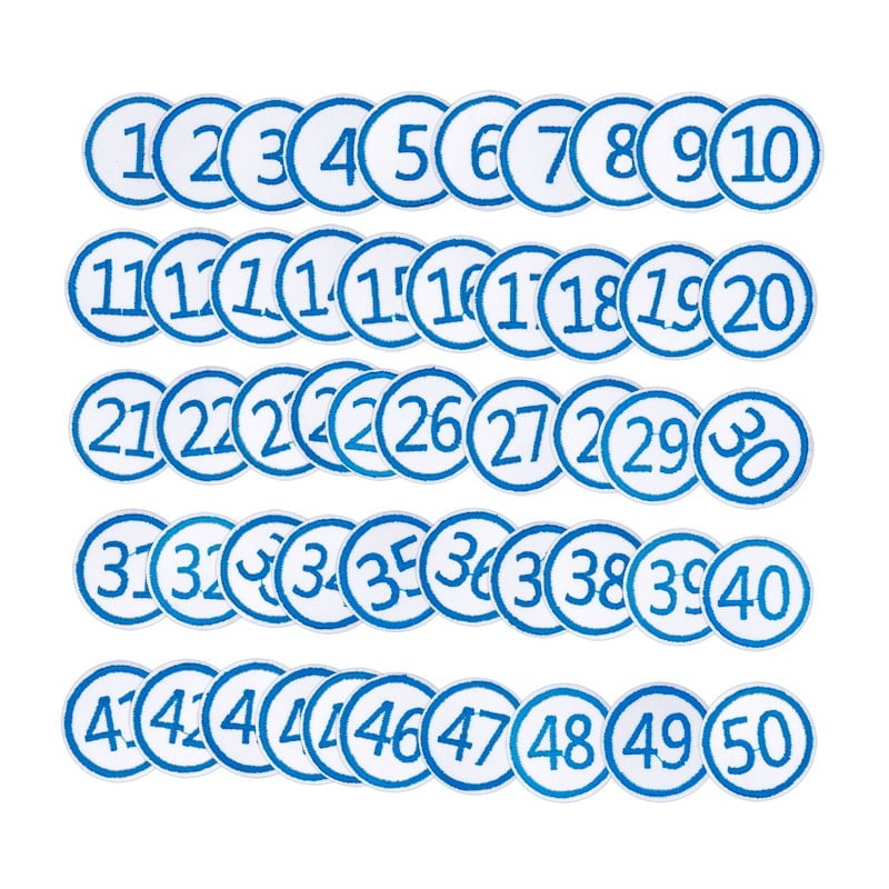 Muka 50 Pcs 1 - 50 Embroidery Number Patches Iron-on & Sew-on Applique ...