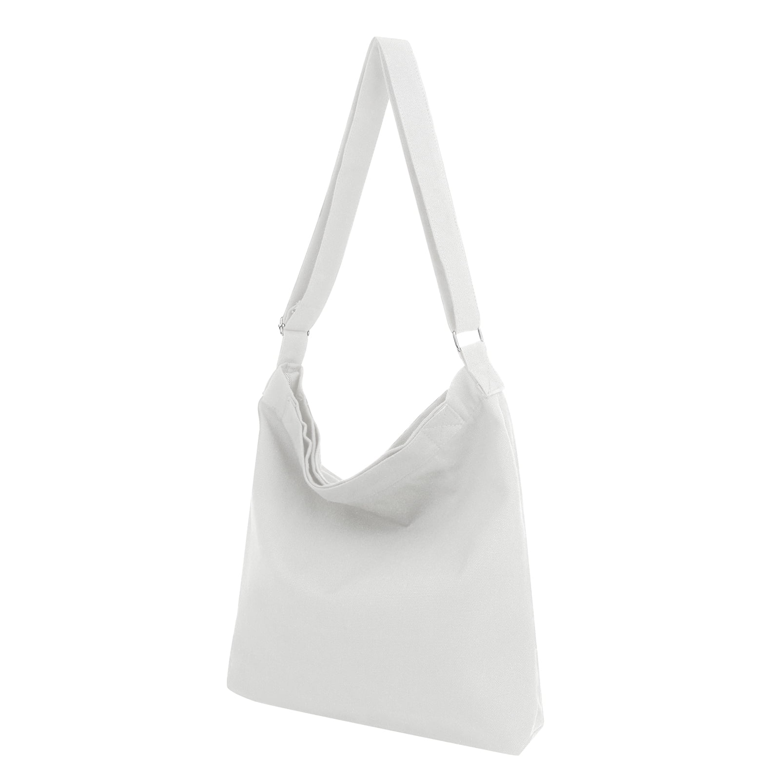 Muka Canvas Shoulder Bag with Zipper, White Hobo Crossbody Handbag ...