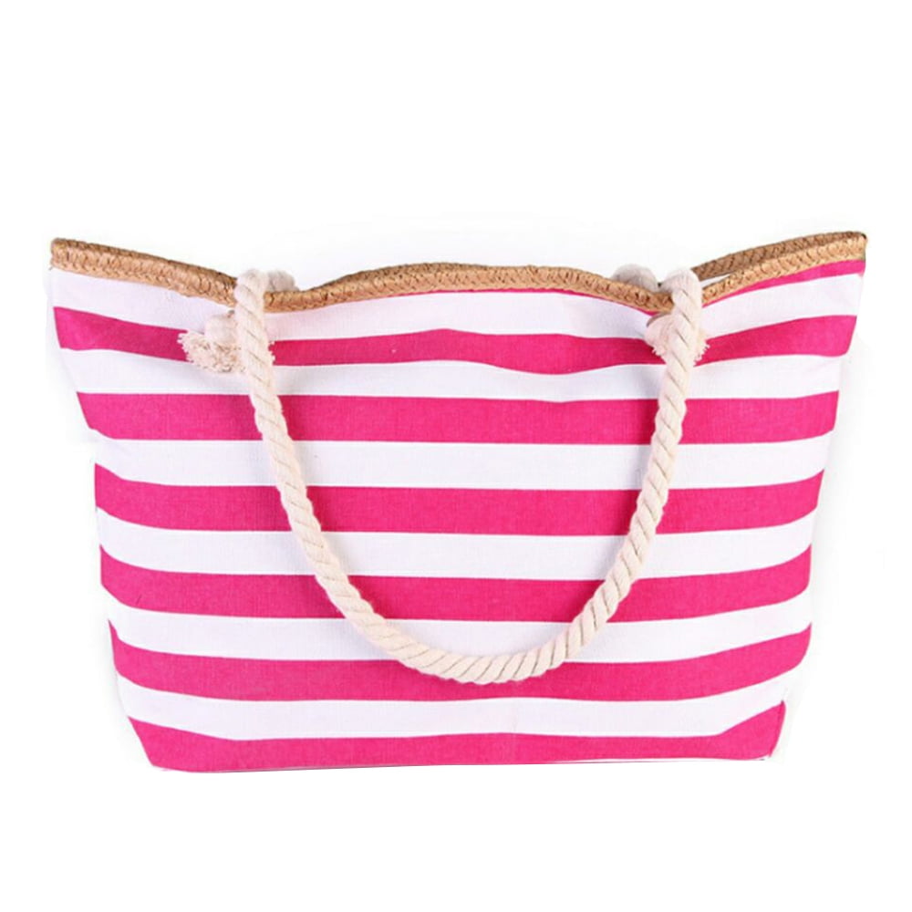 Muka Extra Large Stripe Canvas Beach Bag with Cotton Rope Handles ...