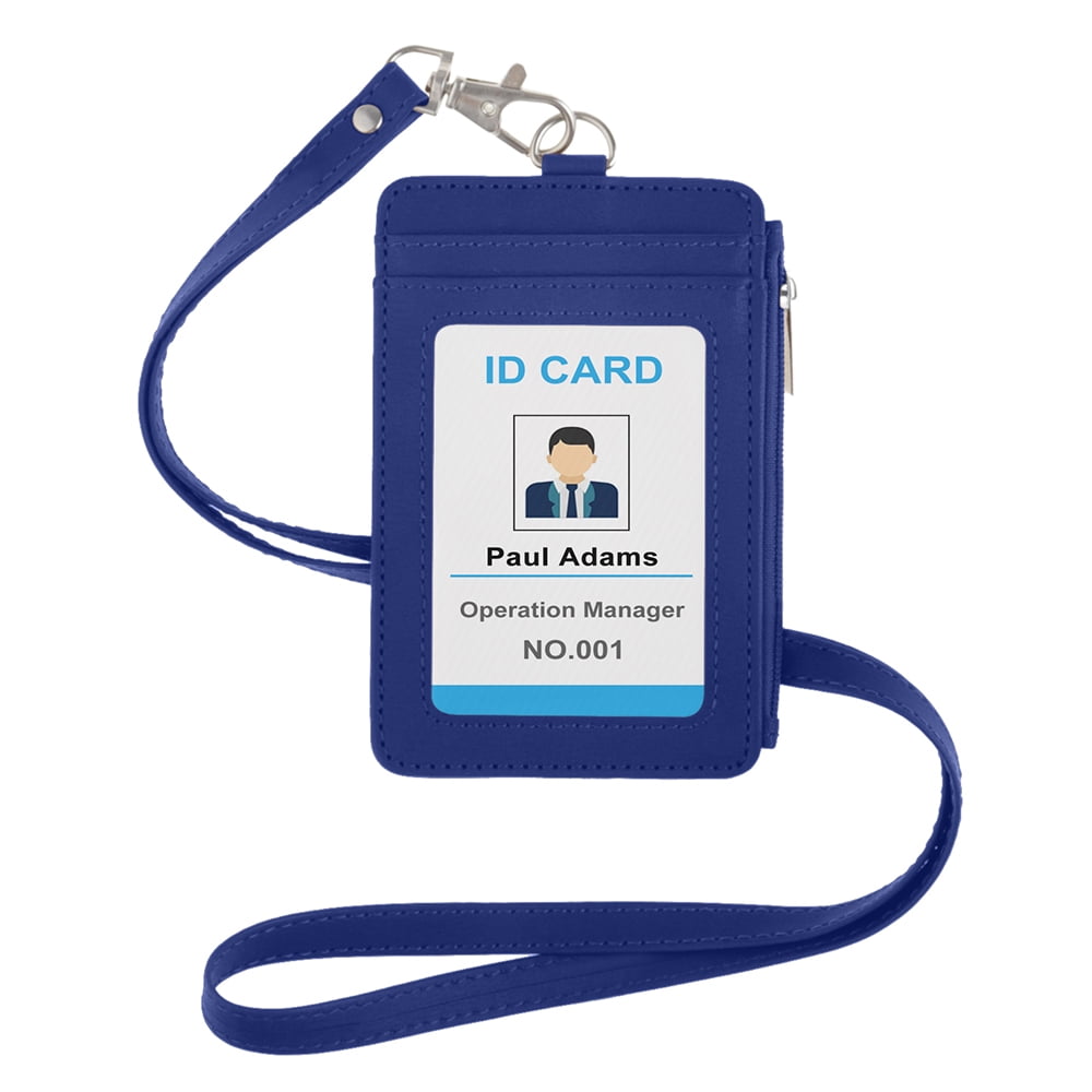 Muka ID Badge Holder with Zip, 2-Sided Vertical PU Leather with Zipper ...