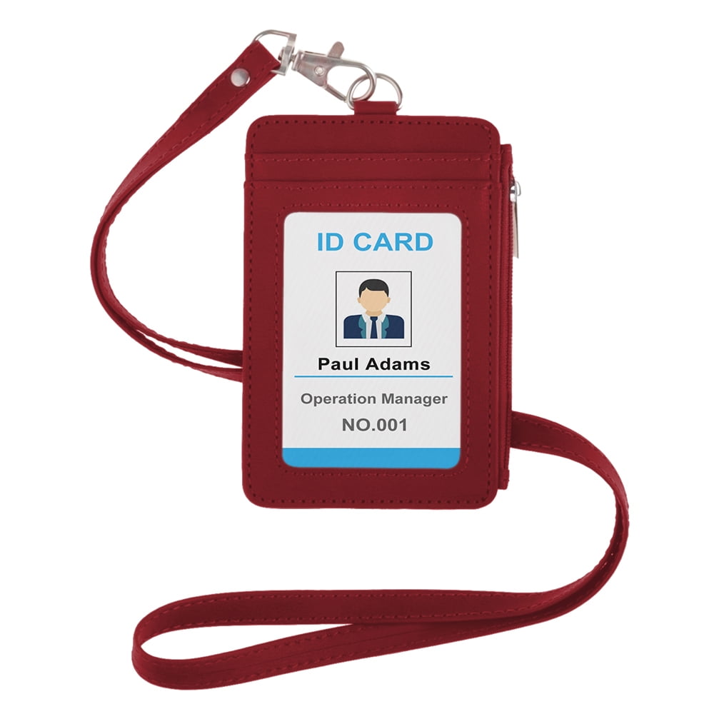 Muka ID Badge Holder with Zip, 2-Sided Vertical PU Leather with Zipper ...