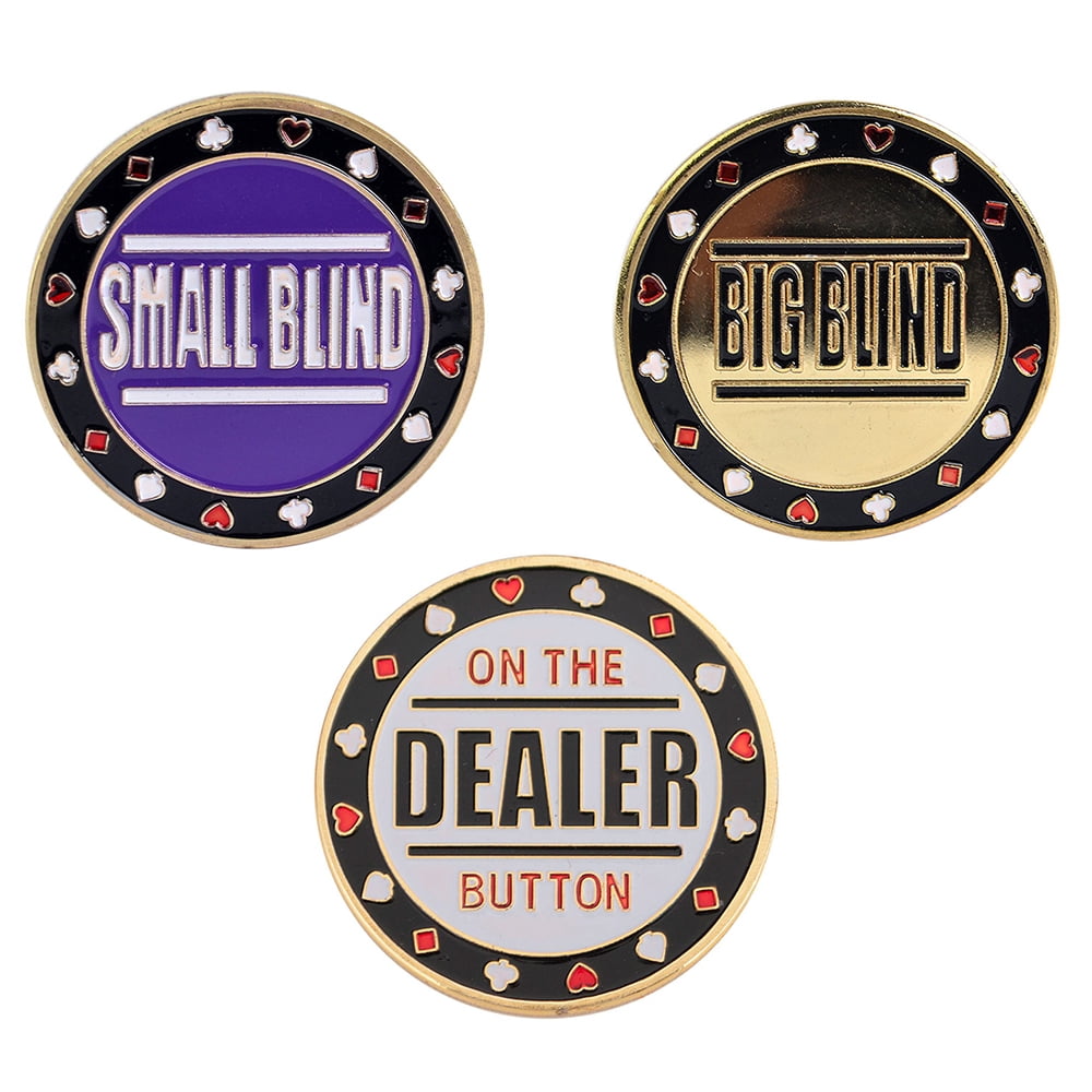 Muka Set of 3 Metal Chip Poker Buttons - Small Blind, Big Blind and ...