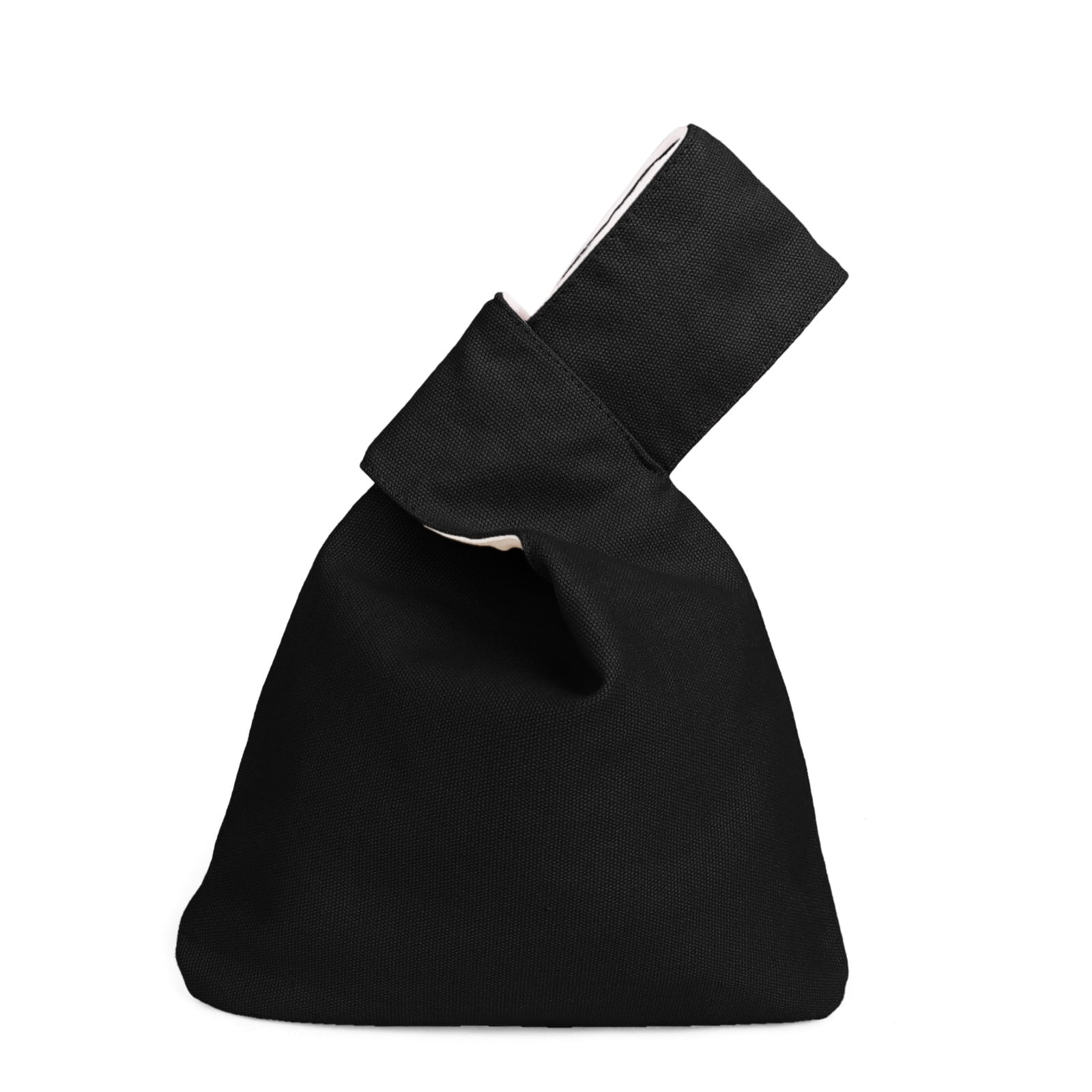 Muka Cotton Canvas Knot Bag, Small Knot Closure Wrist Tote Bag, Black ...