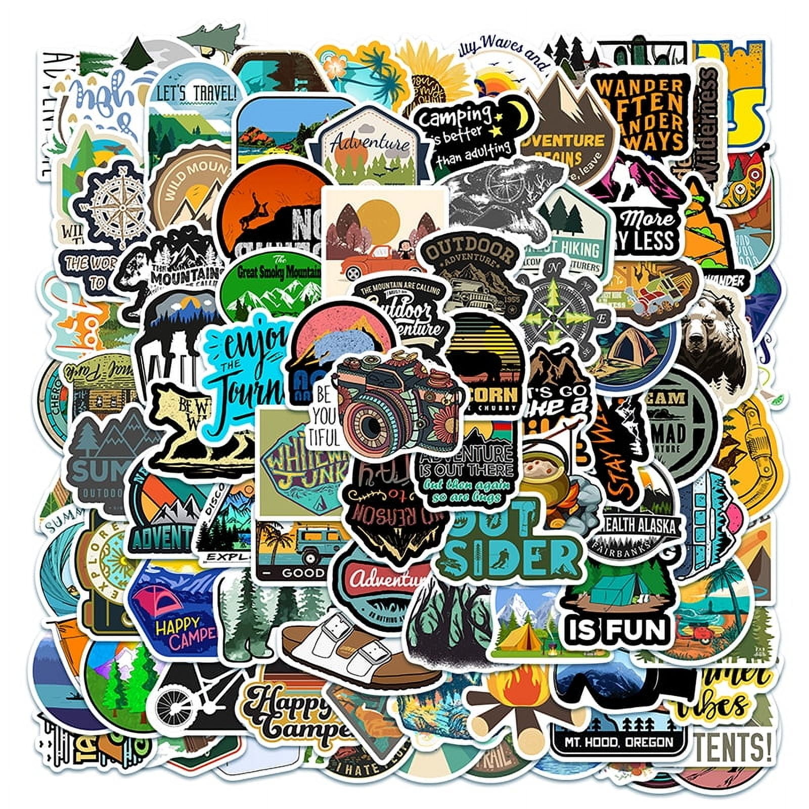 Mukay 100Pcs Outdoor Camping Cool Stickers Pack, Waterproof Cute Cool ...