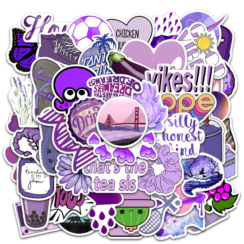 Mukay 50Pcs Purple Cute Stickers Pack, Waterproof Cute Cool Teens Funny ...