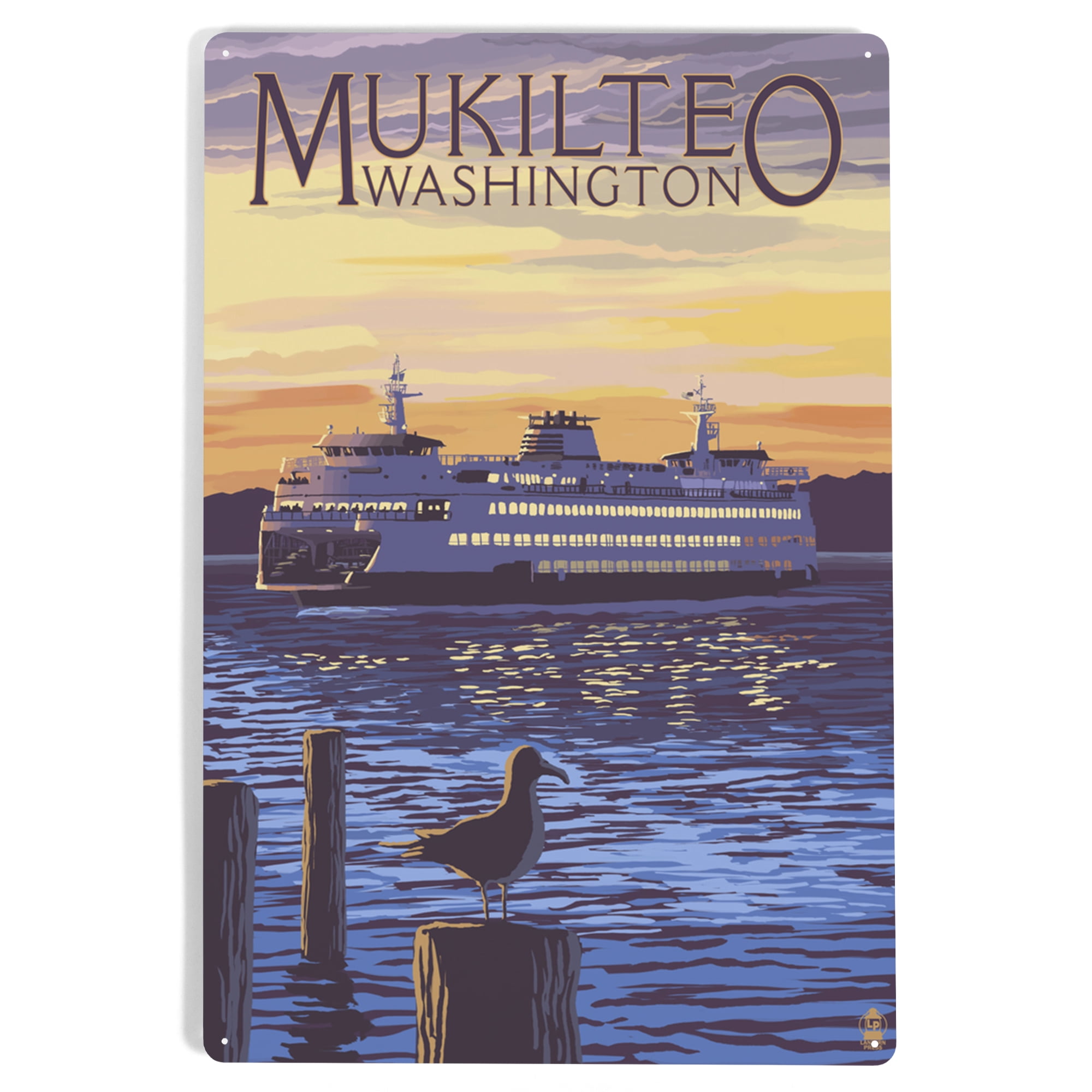 Mukilteo, Washington, Ferry Sunset and Gull (12x18 Aluminum Art, Indoor ...