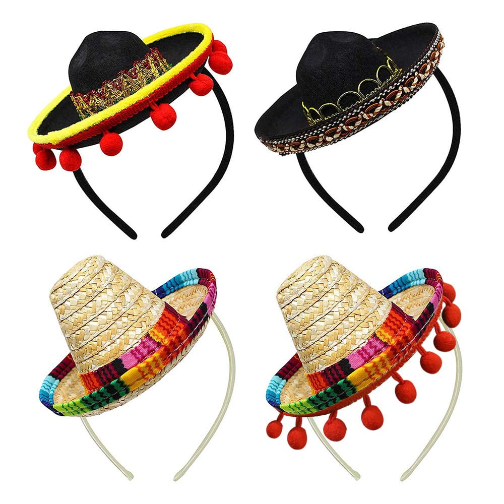 Mukola 4 Pieces Mini Mexican Sombrero Hats, Straw Sombreros for Fiesta ...
